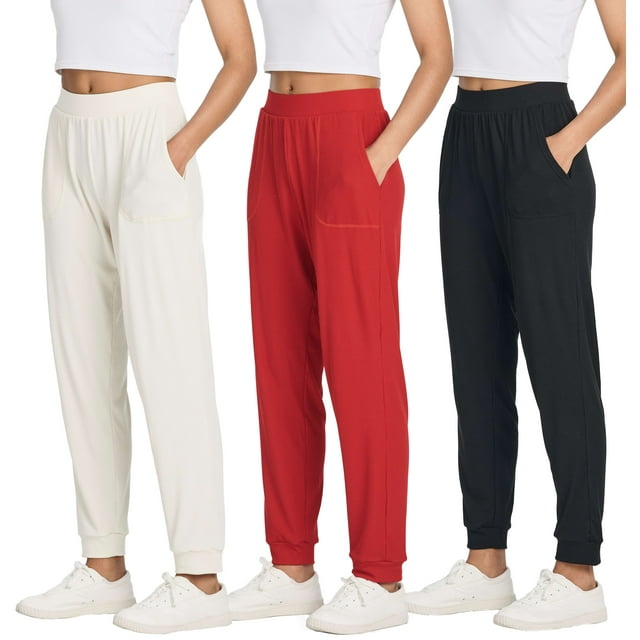 Real Essentials 3 Pack: Women's Ribbed Lounge Jogger Cuffed Yoga ...