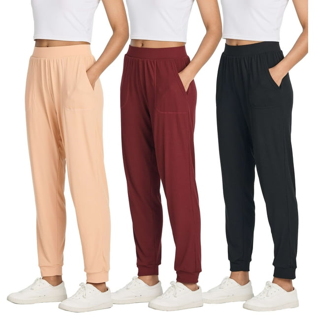 Real Essentials 3 Pack: Women's Ribbed Lounge Jogger Cuffed Yoga ...