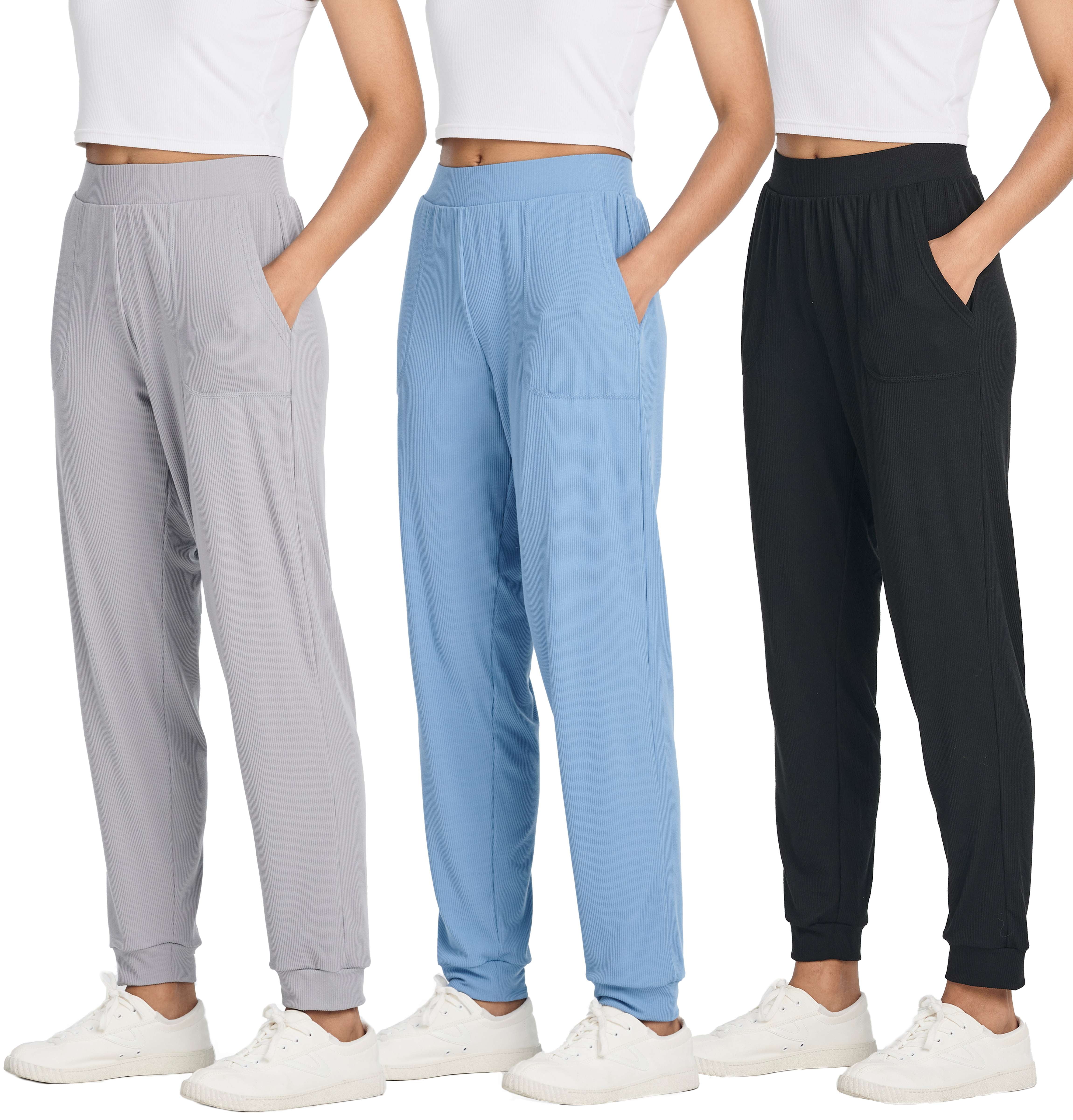 Real Essentials 3 Pack: Women's Ribbed Lounge Jogger Cuffed Yoga ...
