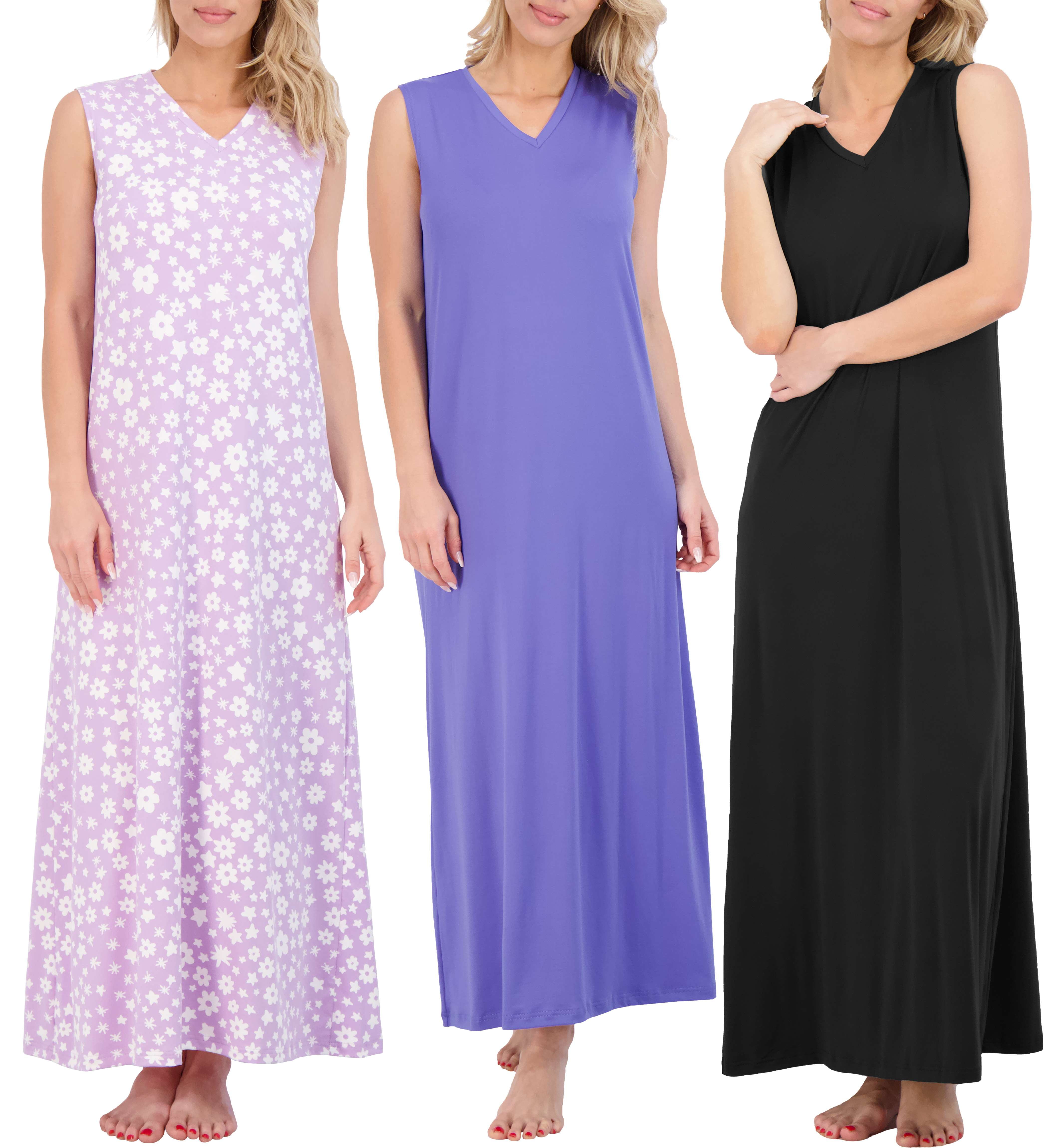 Real Essentials Women's Soft Tank Nightgown, Sleeveless V-Neck Sleep ...