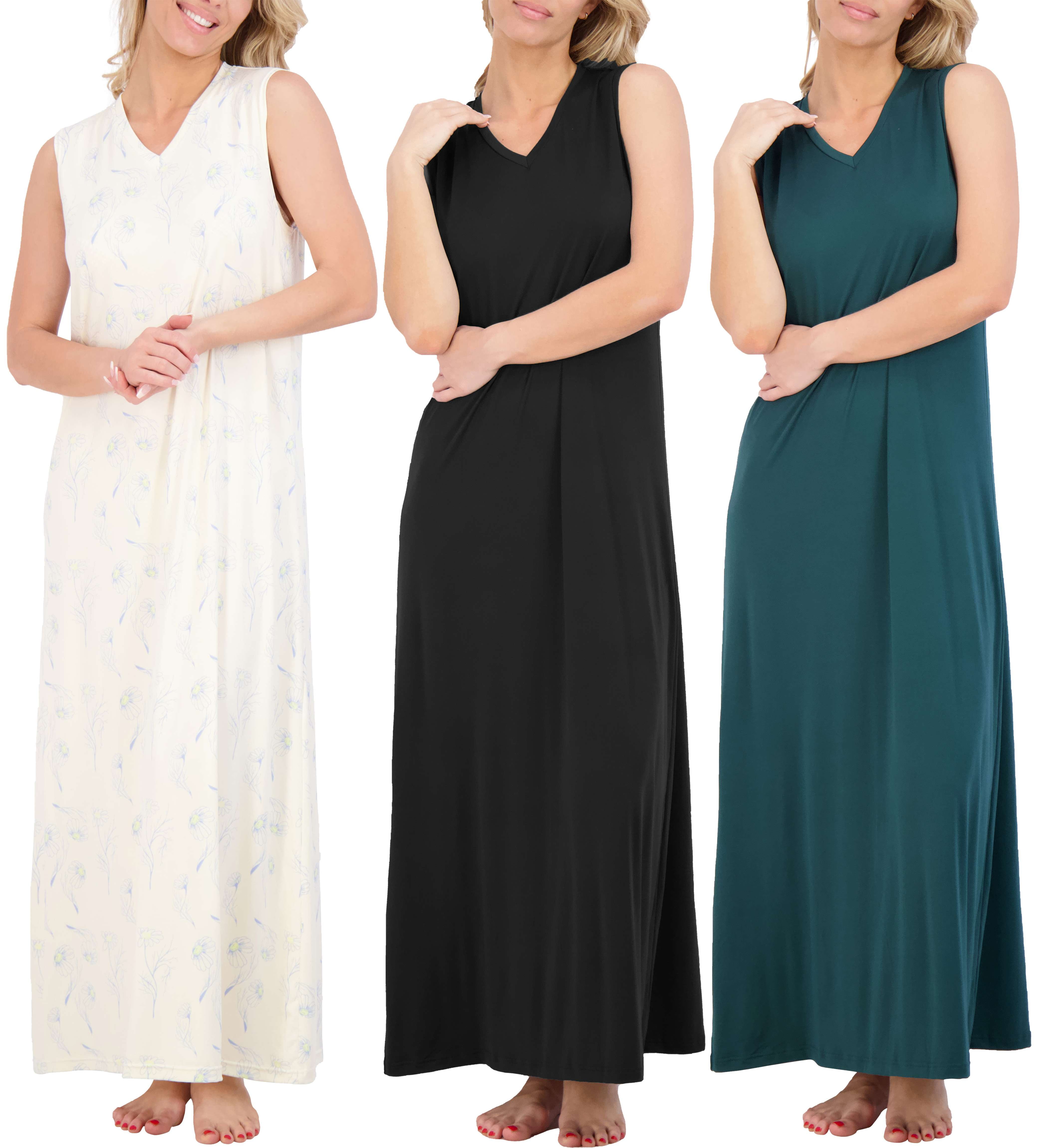 Real Essentials 3 Pack: Women's Soft Tank Nightgown Sleeveless ...