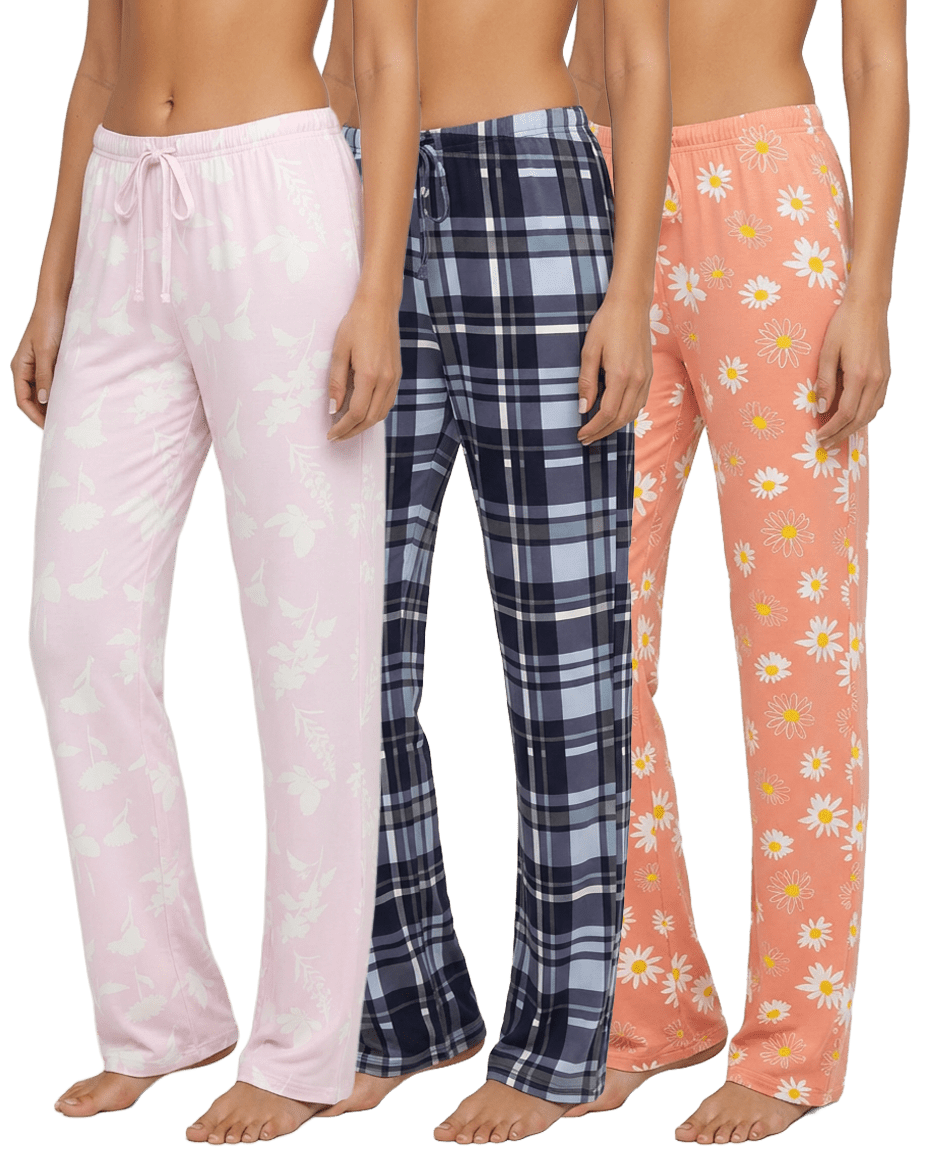 Real Essentials 3 Pack: Women’s Ultra-Soft Comfy Pajama Lounge Pants ...