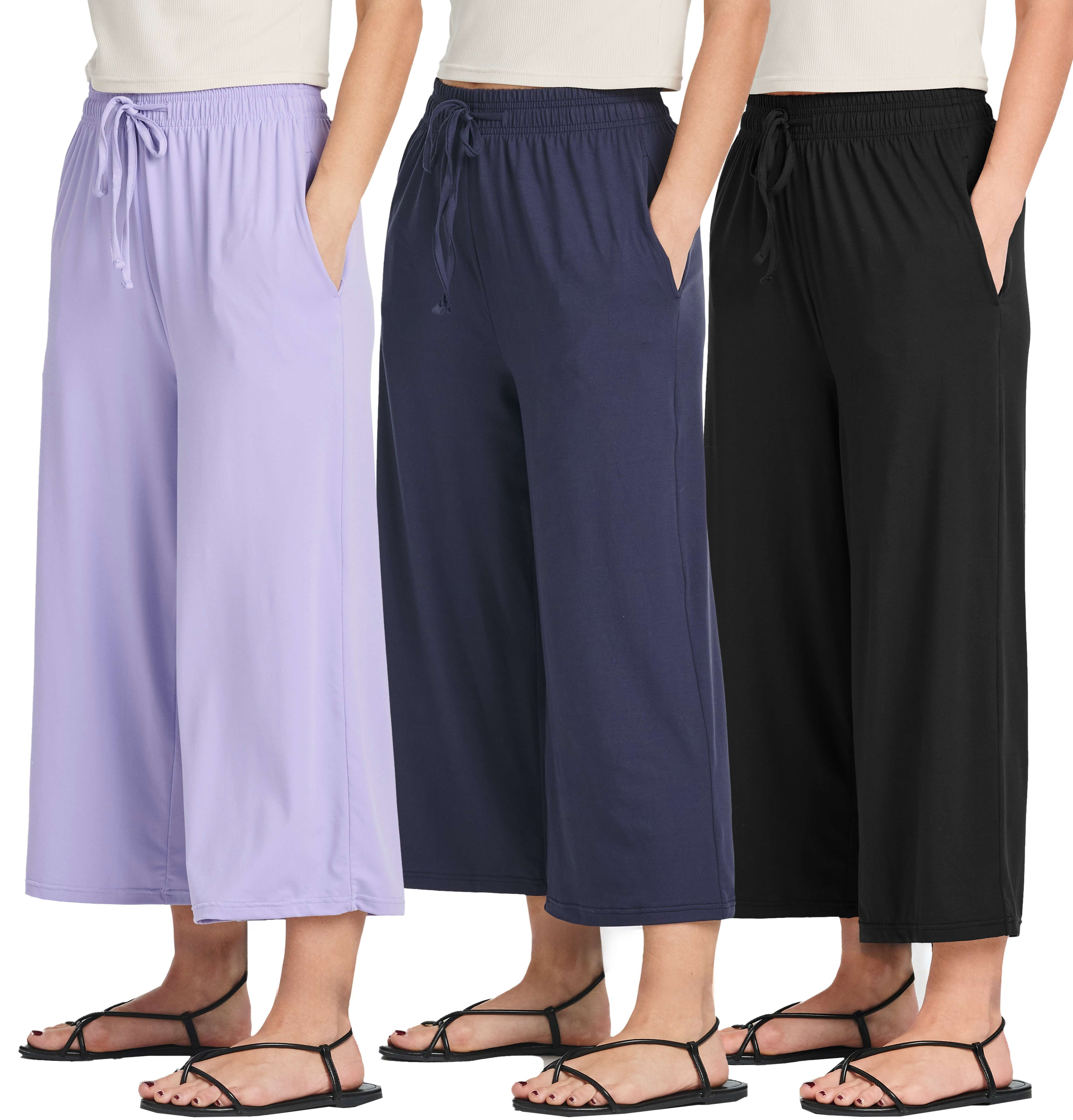 Real Essentials 3 Pack: Women's Ultra-Soft Wide Leg Loose Capri Open ...