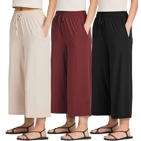 Real Essentials 3 Pack: Women's Ultra-Soft Wide Leg Loose Capri Open ...