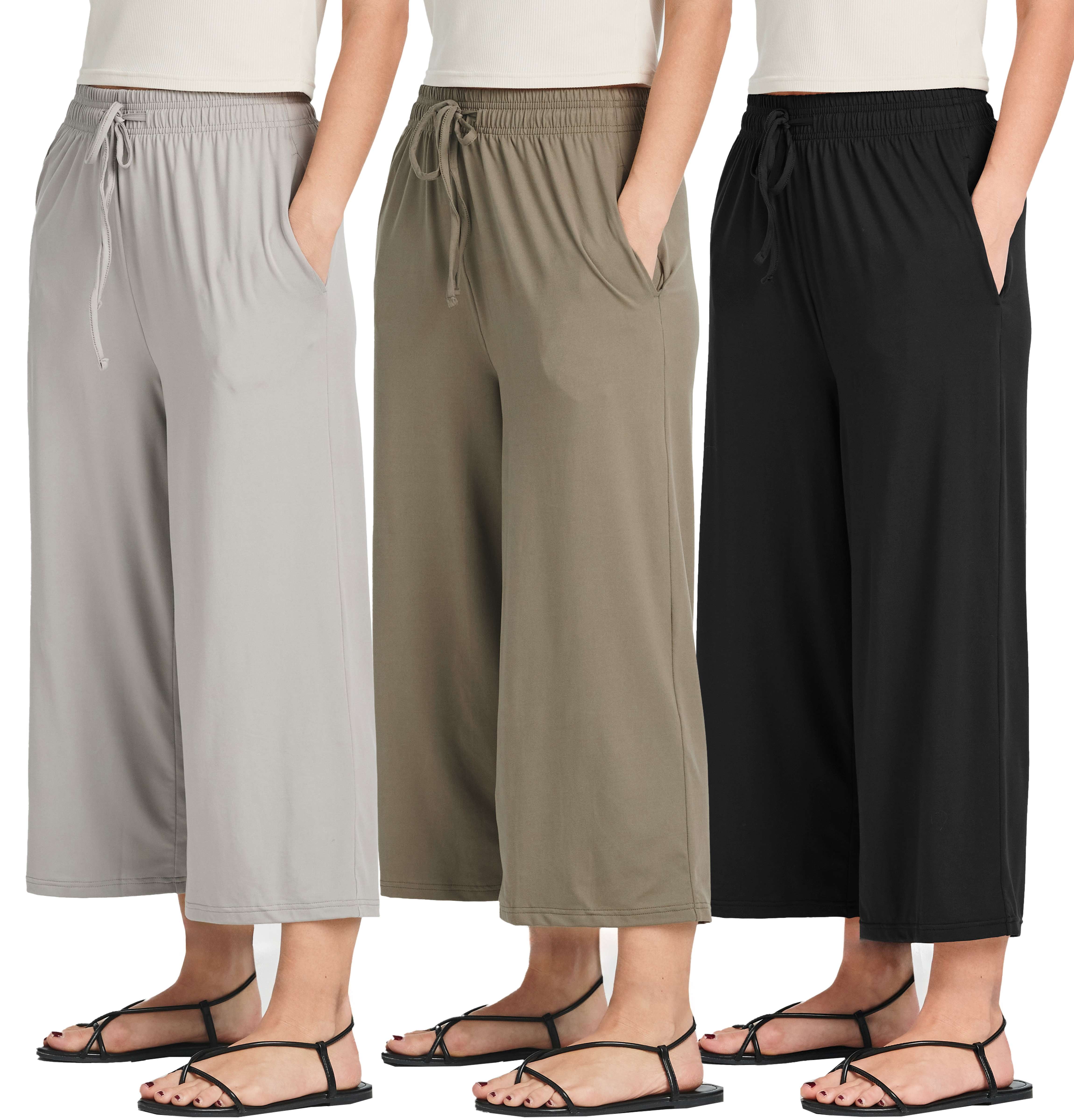 Real Essentials 3 Pack: Women's Ultra-Soft Wide Leg Loose Capri Open ...