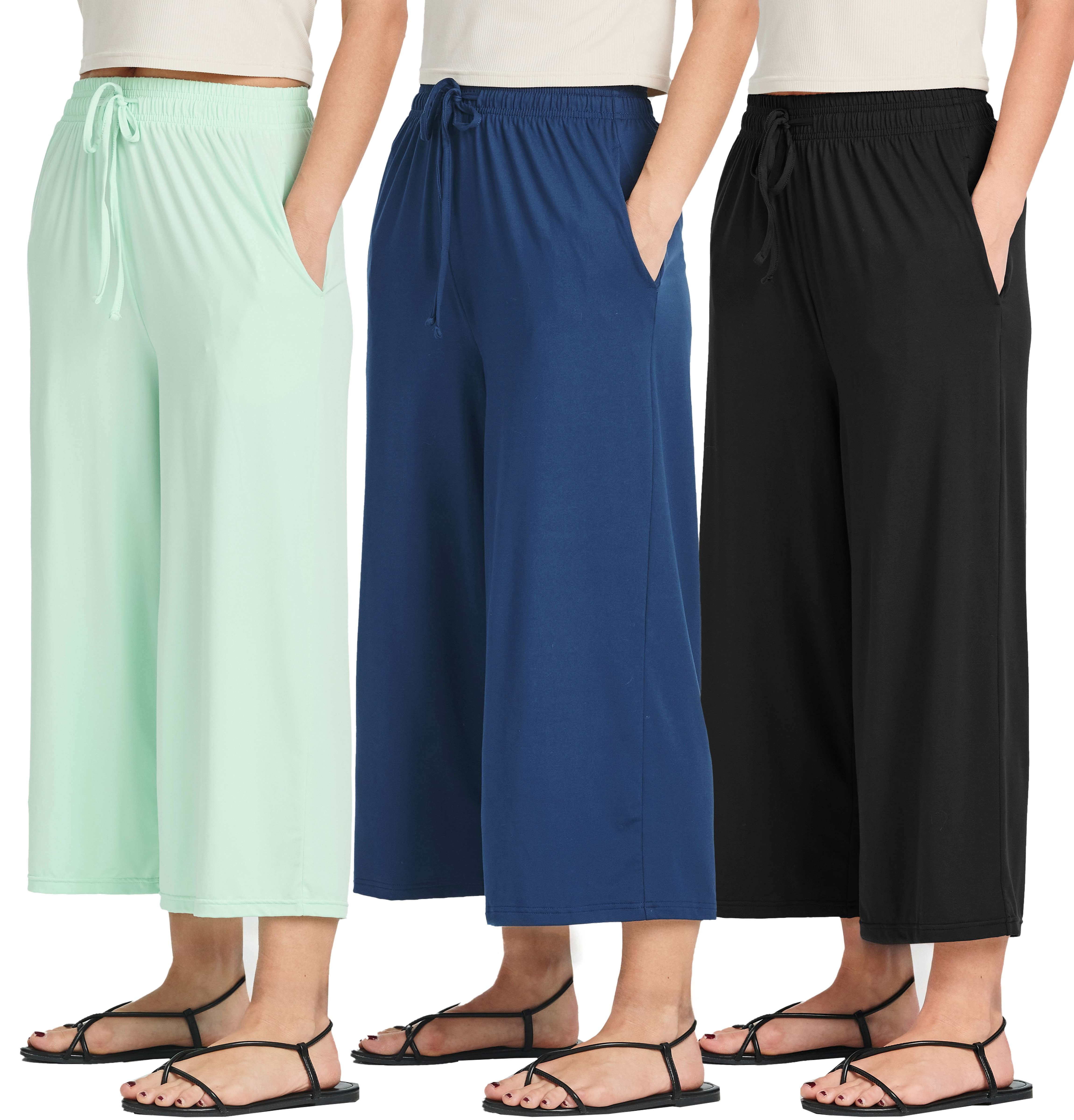 Real Essentials Women's Ultra-Soft Wide Leg Capri Pants, Yoga Lounge ...