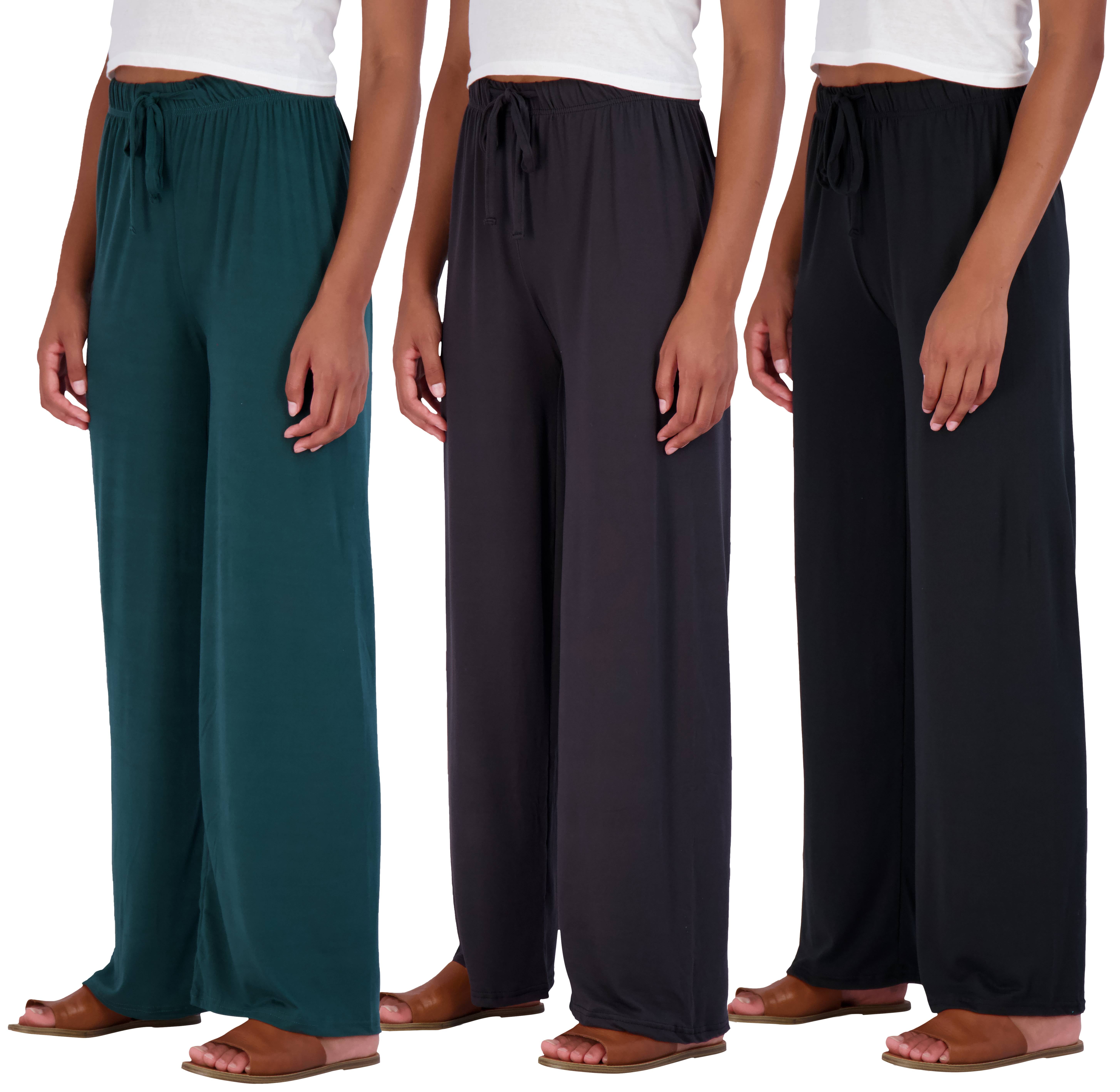 Real Essentials 3 Pack: Women's Wide Leg Palazzo Lounge Pants ...
