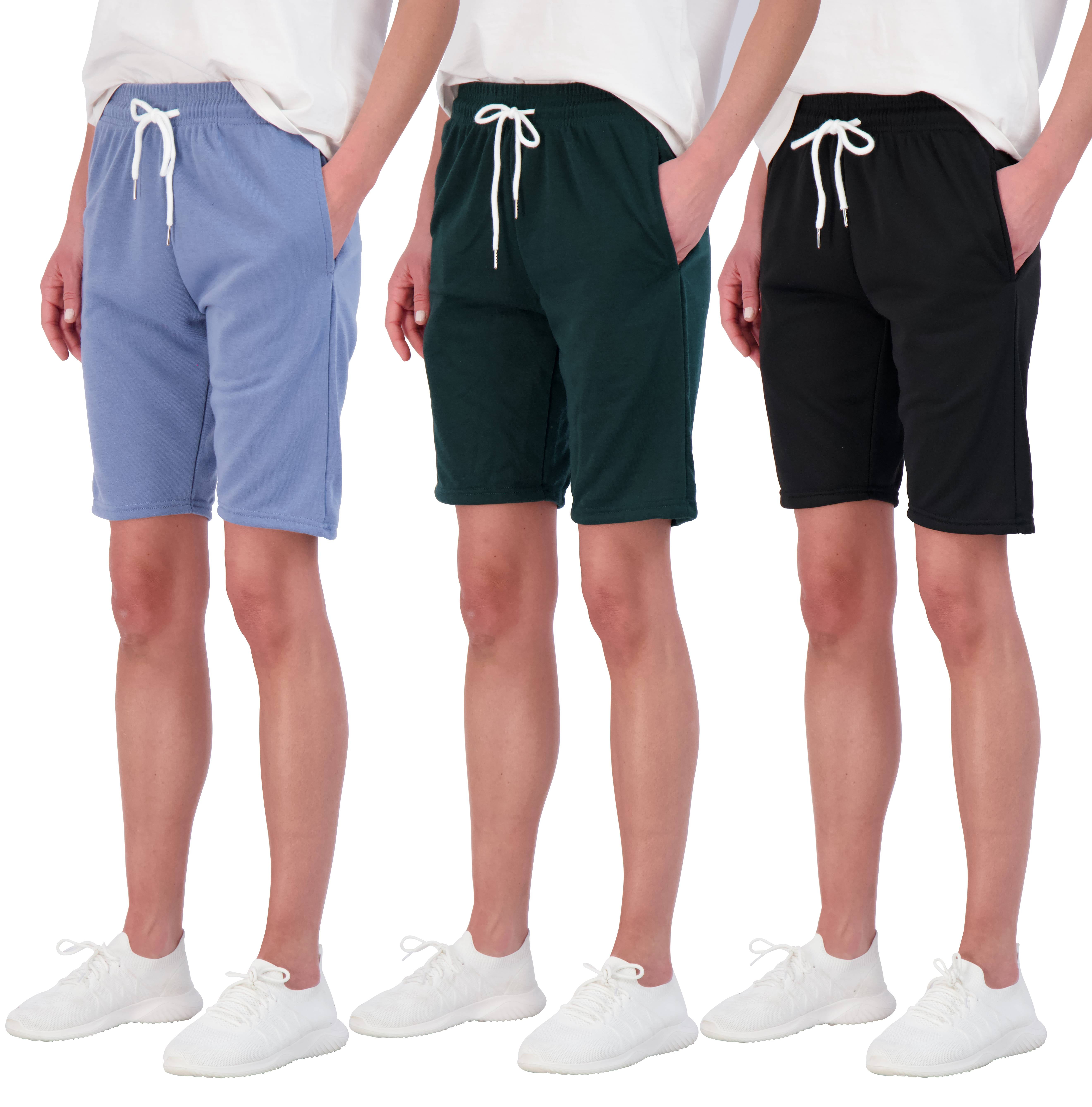 Real Essentials 3 Pack: Womens Cotton French Terry 9" Bermuda Short Pockets-Casual Lounge ...
