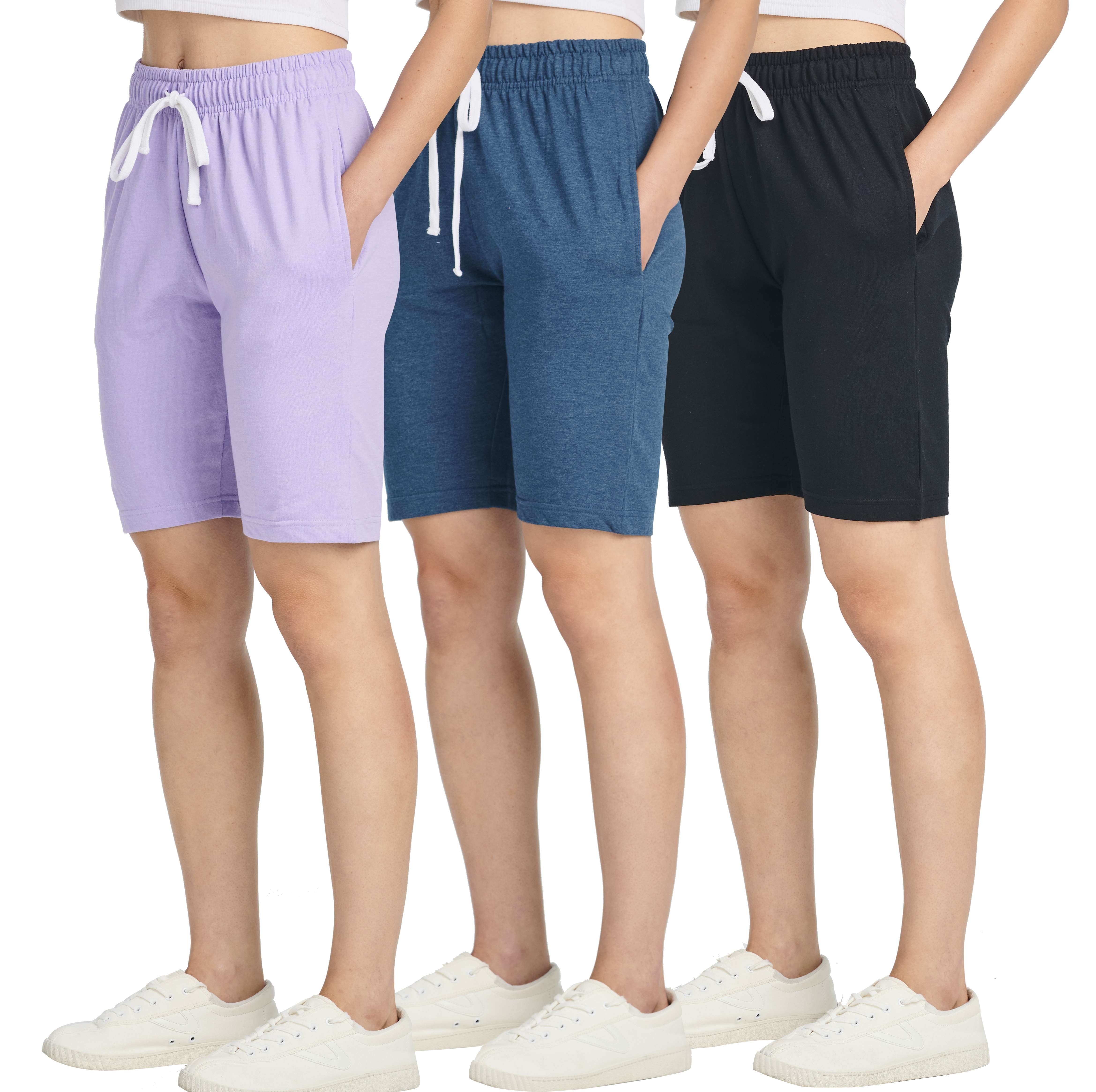 Real Essentials 3 Pack: Womens Cotton French Terry 9" Bermuda Short ...