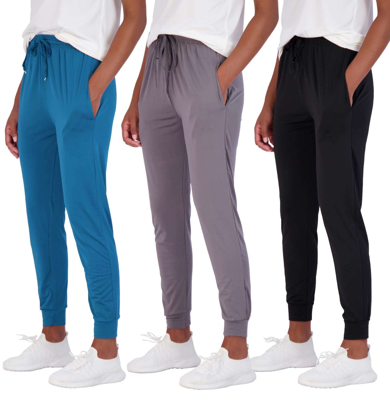Real Essentials 3 Pack: Womens Dry-Fit Active Athletic Joggers Yoga ...