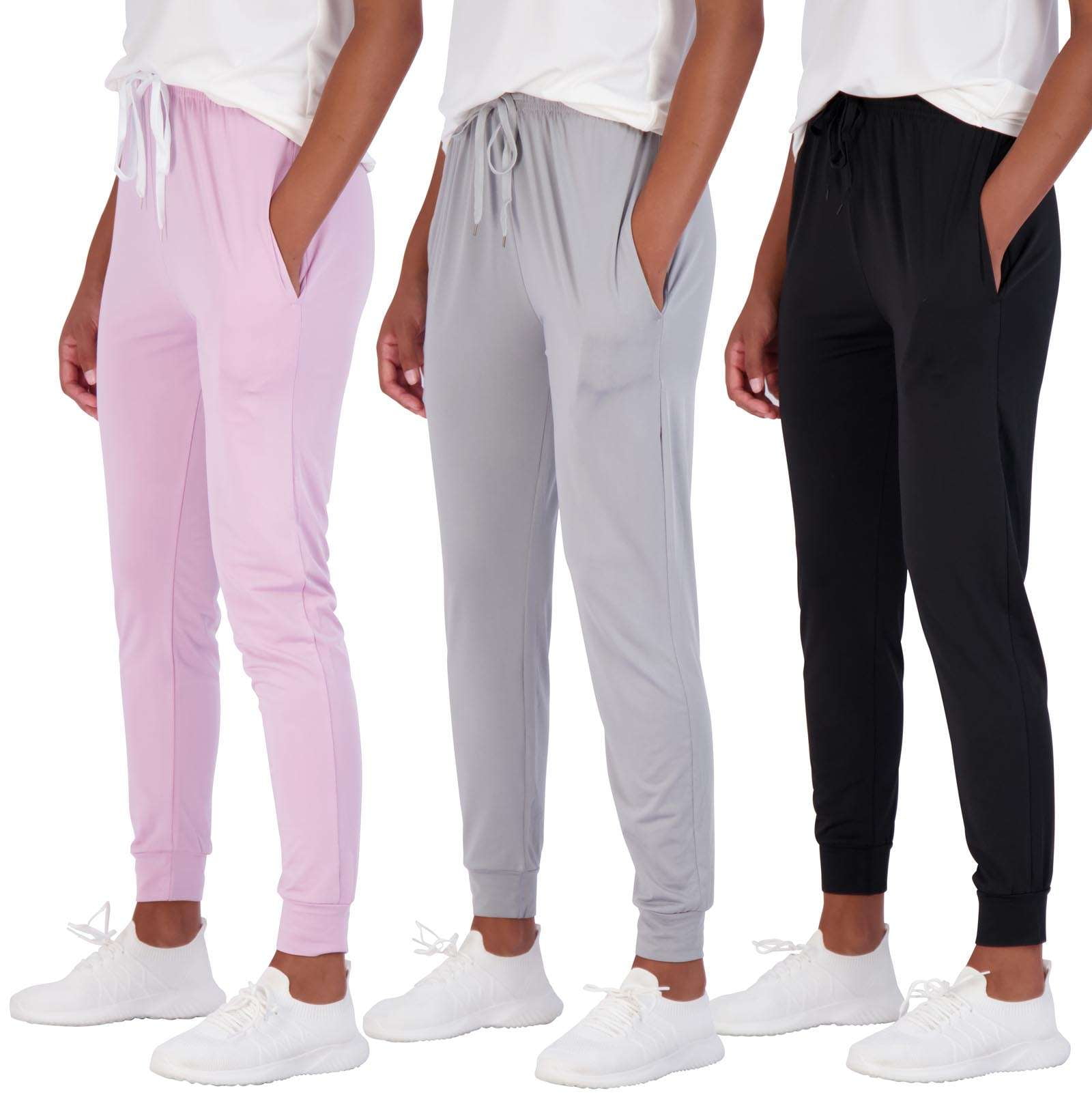 Real Essentials 3 Pack: Womens Dry-Fit Active Athletic Joggers Yoga ...