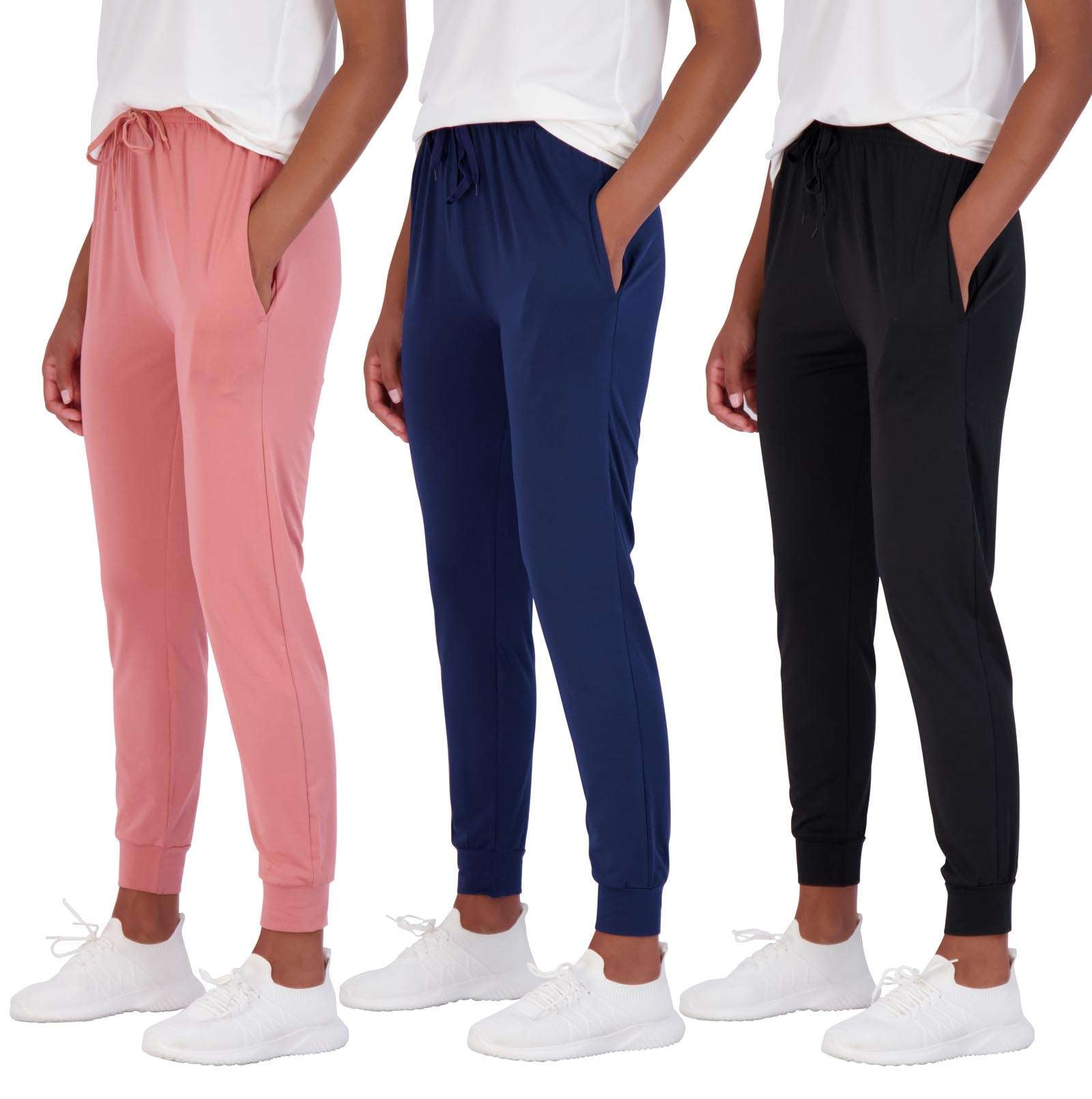 Real Essentials 3 Pack: Womens Dry-Fit Active Athletic Joggers Yoga ...