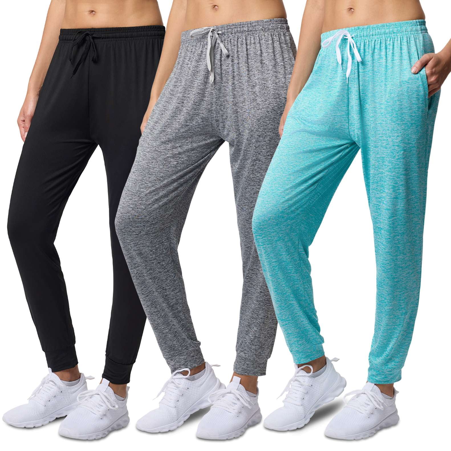 Real Essentials 3 Pack: Womens Dry-Fit Active Athletic Joggers Yoga ...