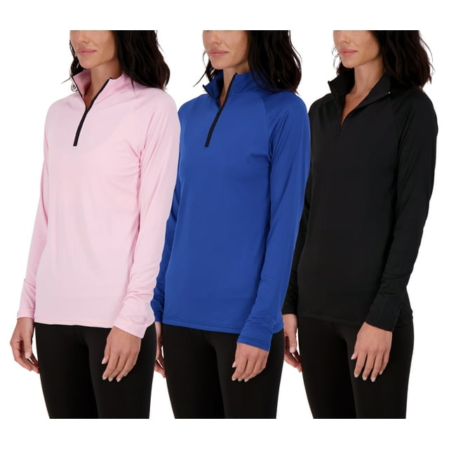 Real Essentials 3 Pack: Womens Dry-Fit Long Sleeve Quarter Zip & Full ...