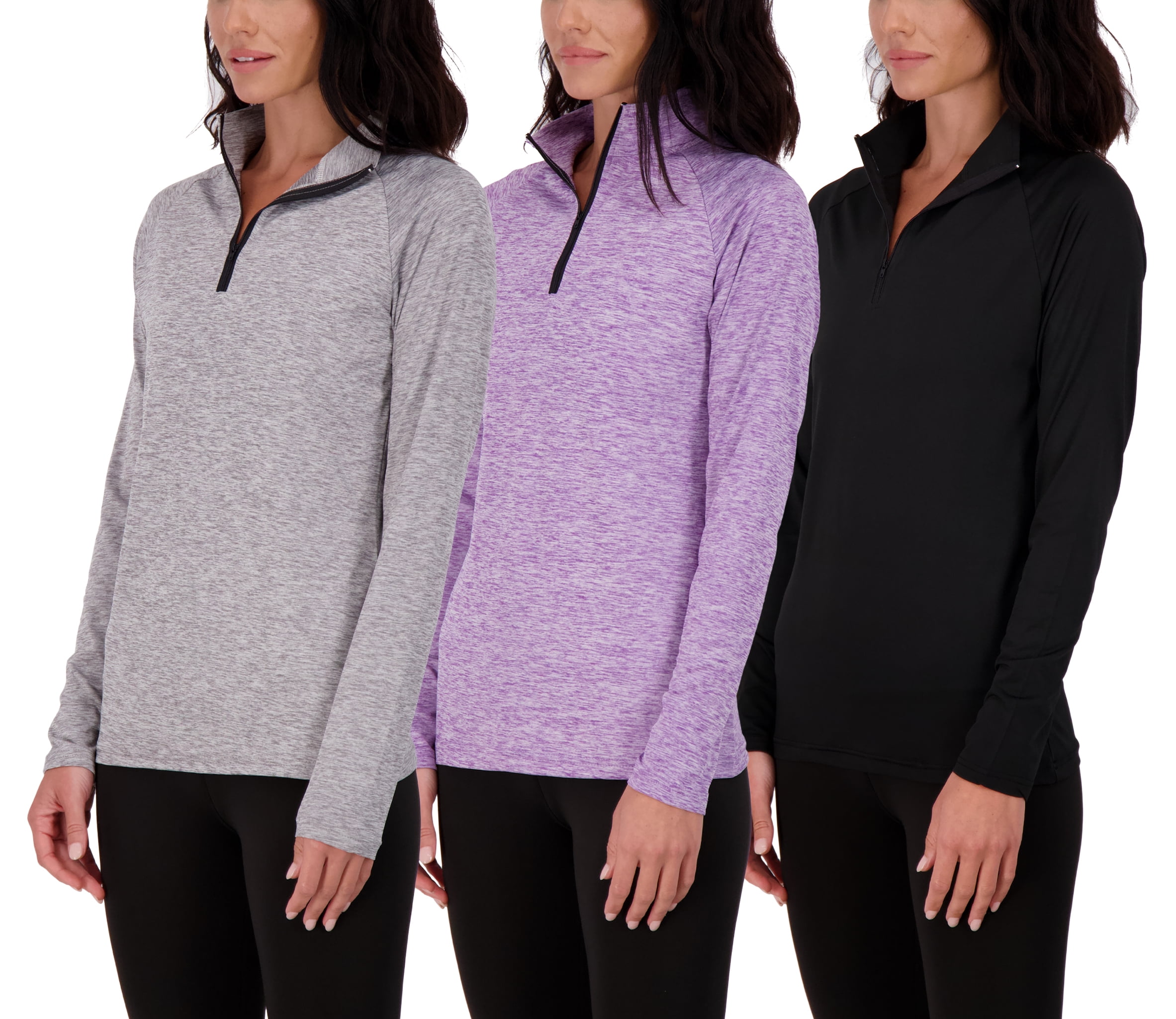 Real Essentials 3 Pack: Womens Dry-Fit Long Sleeve Quarter Zip & Full ...