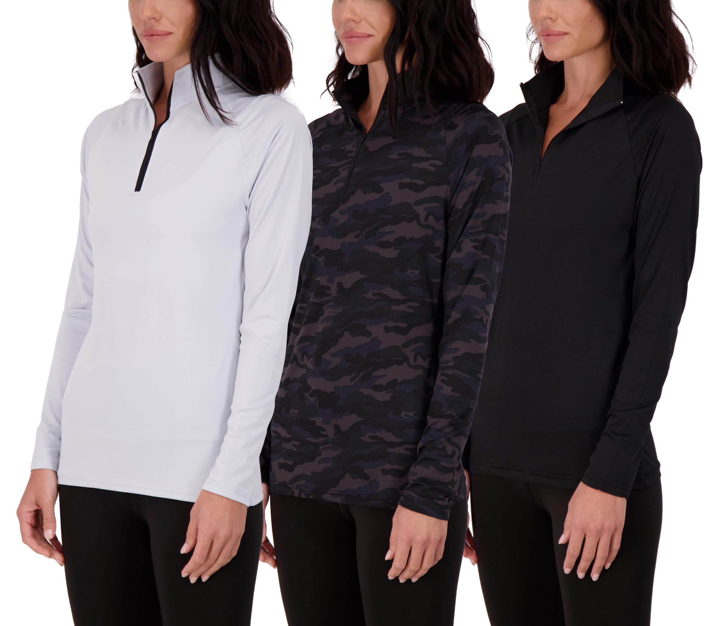Real Essentials 3 Pack: Womens Dry-Fit Long Sleeve Quarter Zip & Full ...