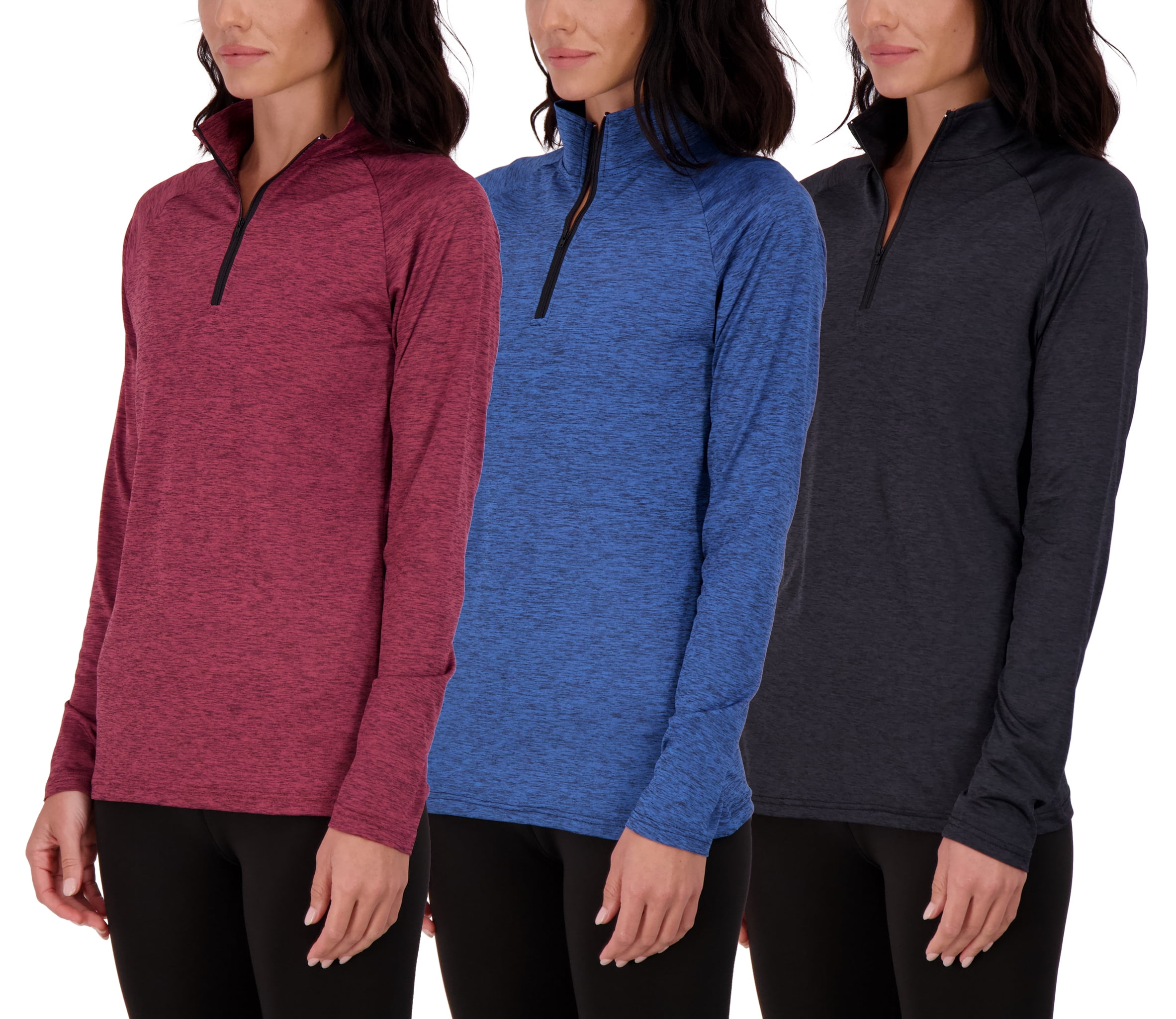 Real Essentials 3 Pack: Womens Dry-Fit Long Sleeve Quarter Zip & Full ...