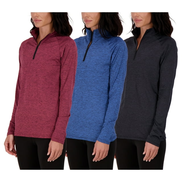 Real Essentials 3 Pack: Womens Dry-Fit Long Sleeve Quarter Zip & Full ...