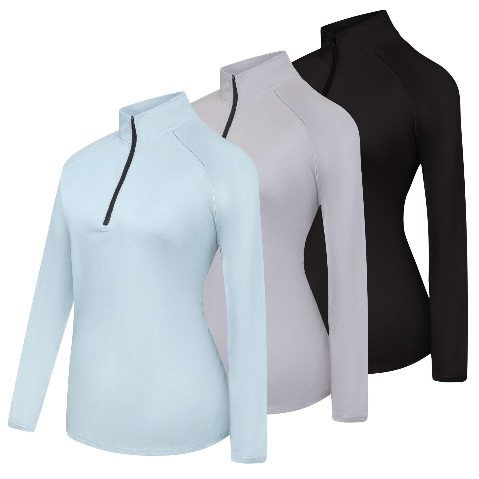 Real Essentials 3 Pack: Womens Dry-Fit Long Sleeve Quarter Zip & Full ...