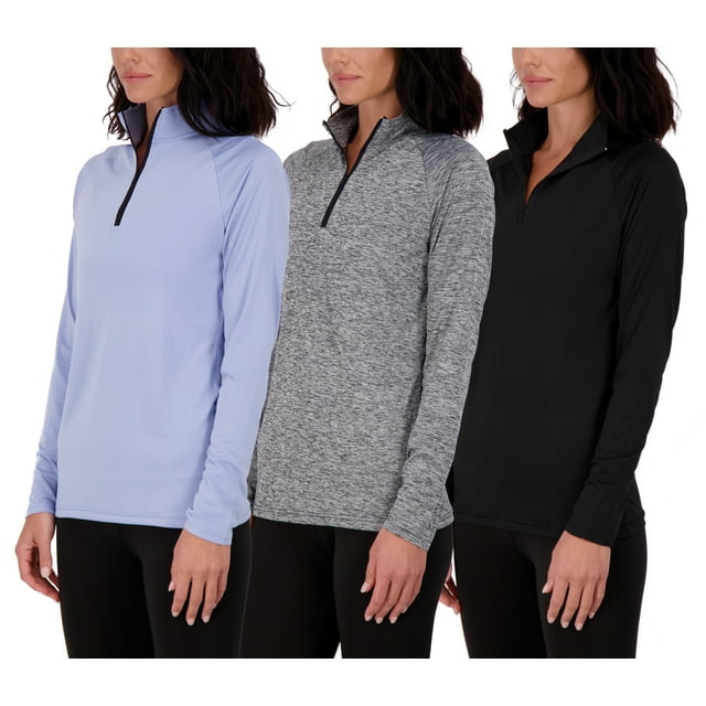 Real Essentials 3 Pack: Womens Dry-Fit Long Sleeve Quarter Zip & Full ...
