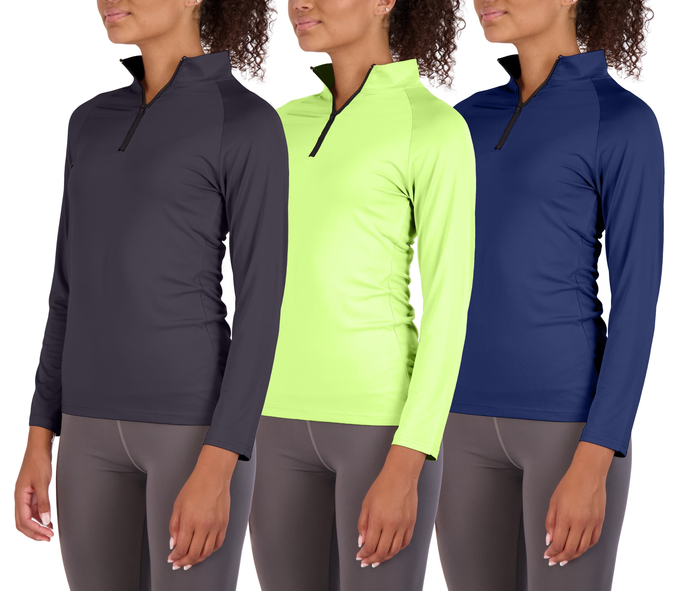 Real Essentials 3 Pack: Womens Dry-Fit Long Sleeve Quarter Zip & Full ...