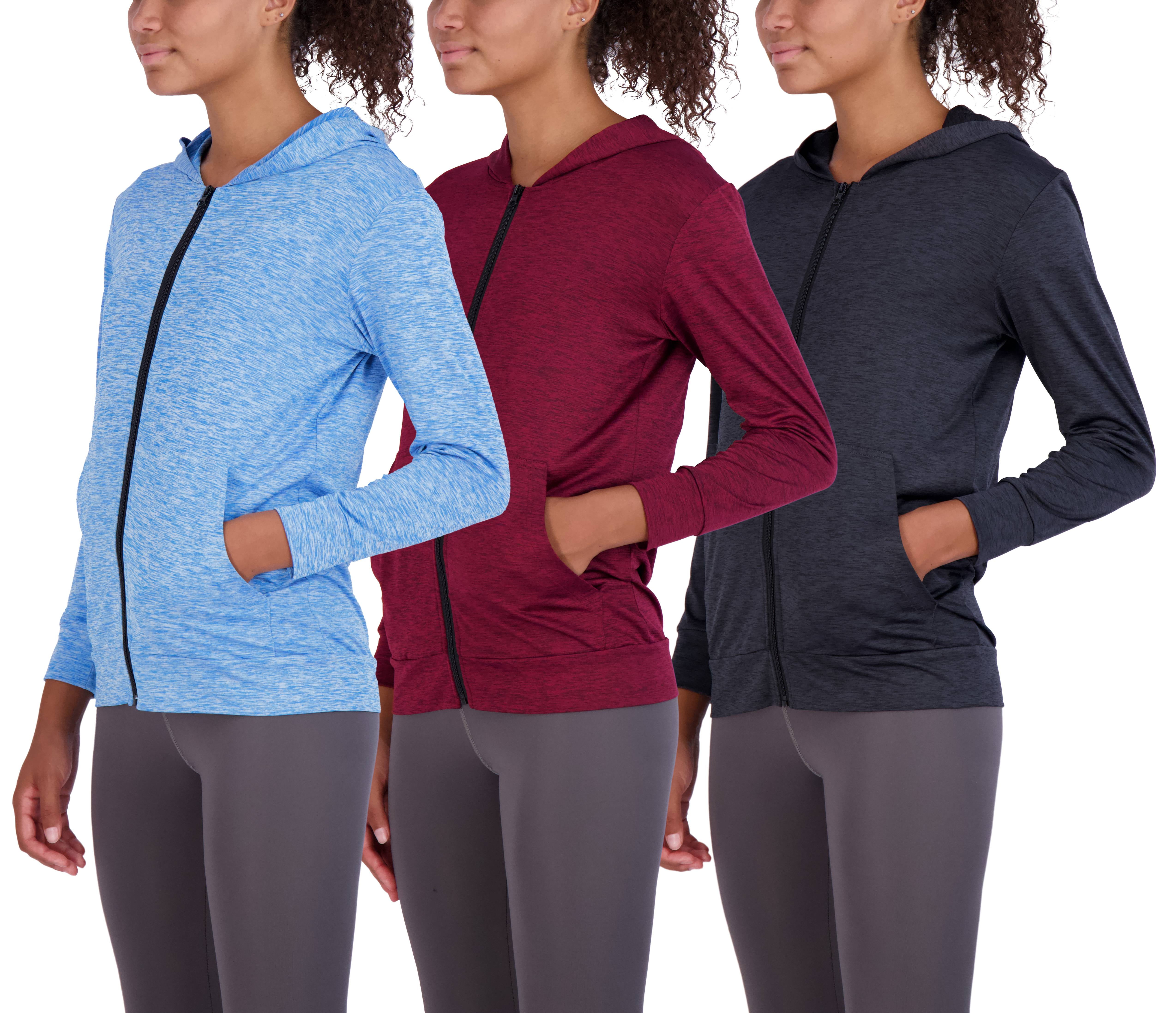 Real Essentials 3 Pack: Womens Dry-Fit Long Sleeve Quarter Zip & Full ...