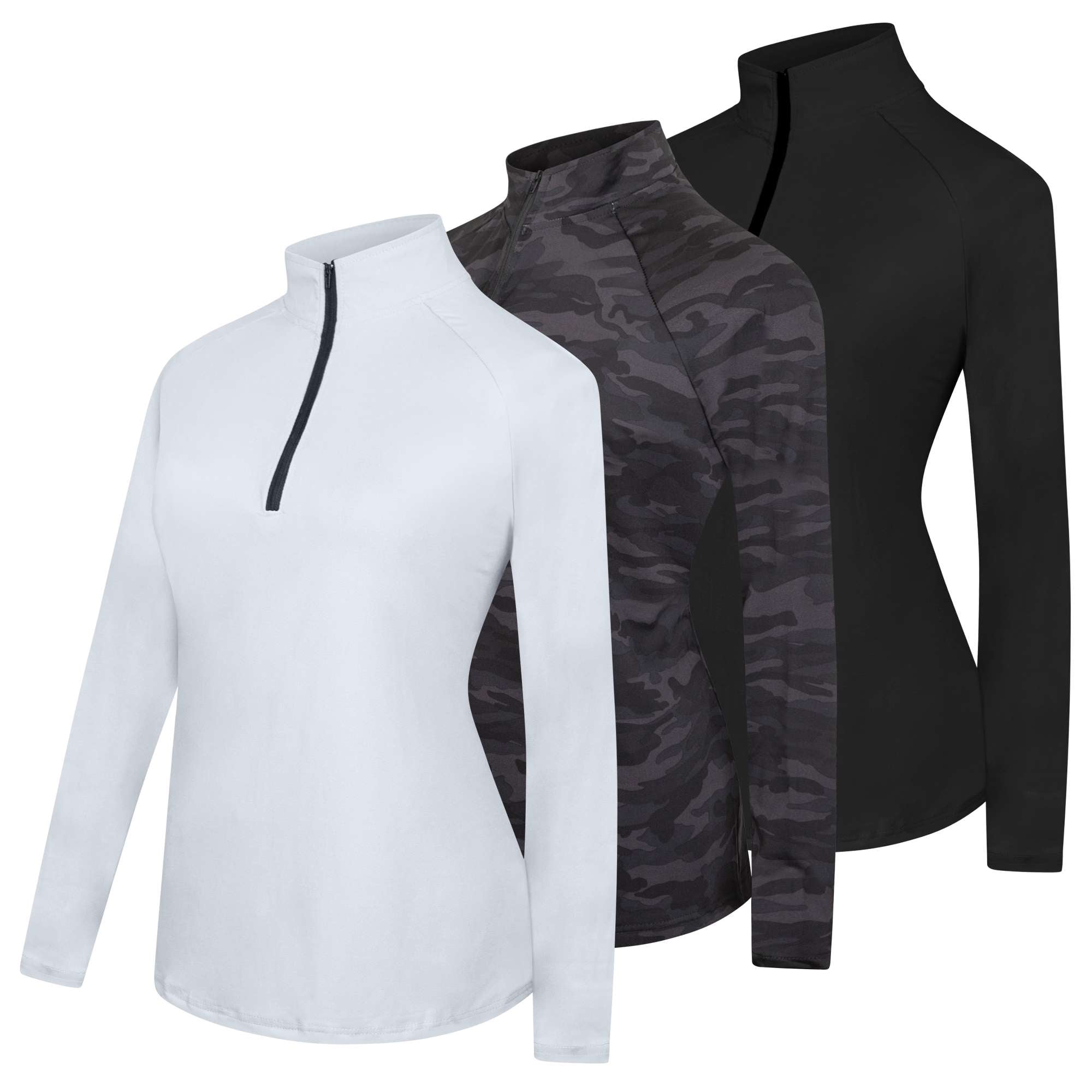 Real Essentials 3 Pack: Womens Dry-Fit Long Sleeve Quarter Zip & Full Zip Up Hoodie Workout ...