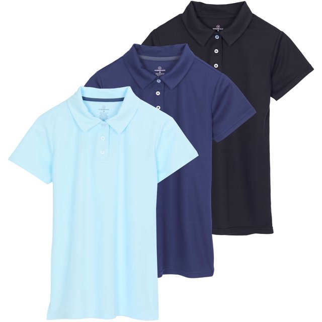 Real Essentials 3 Pack: Womens Short Sleeve Dry-Fit Performance Polo ...