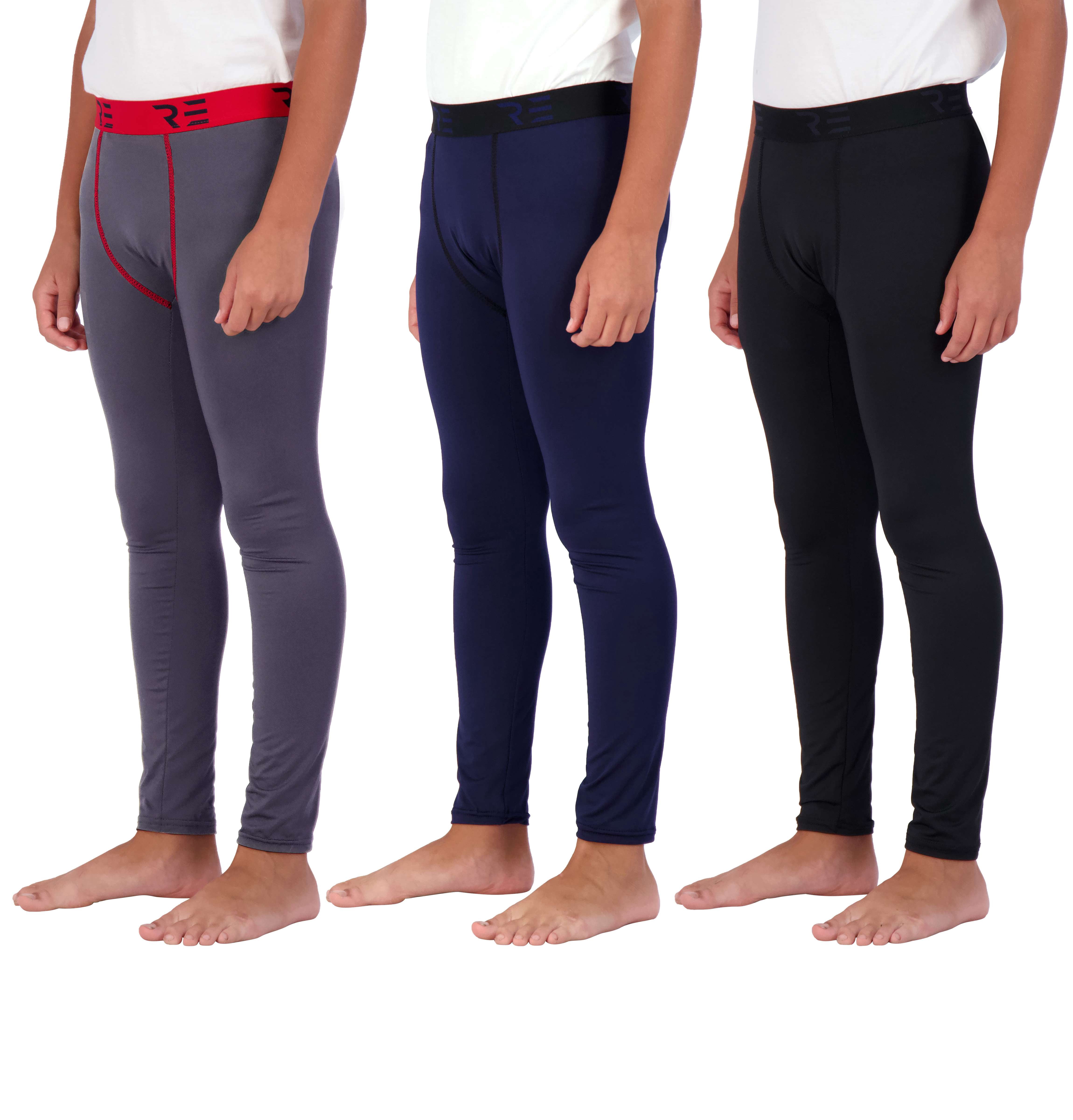 Real Essentials 3 Pack: Youth Boys Compression Pants Leggings Tights ...