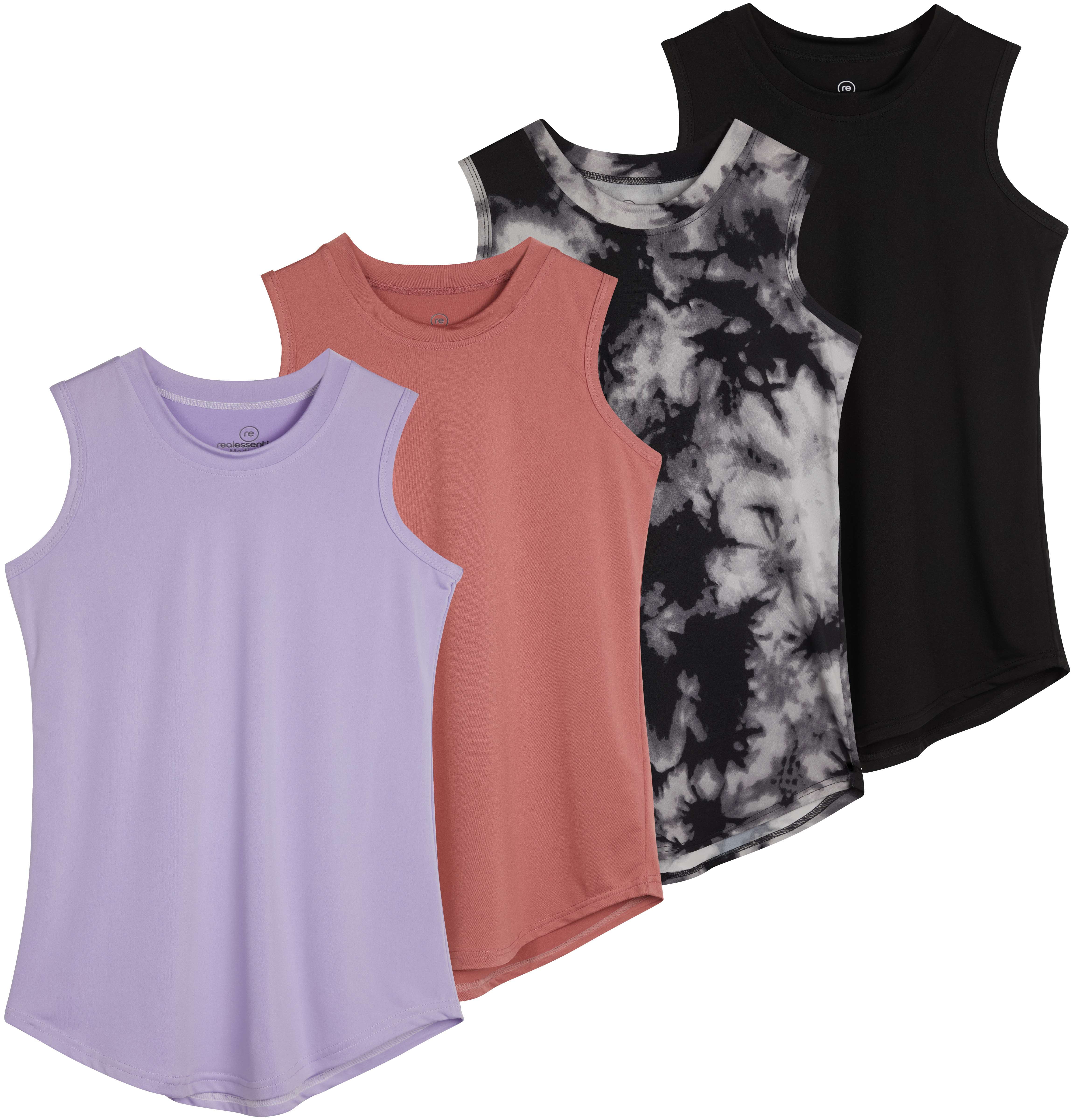 Real Essentials 4 Pack: Girls Active Dry Fit Performance Tank Top ...