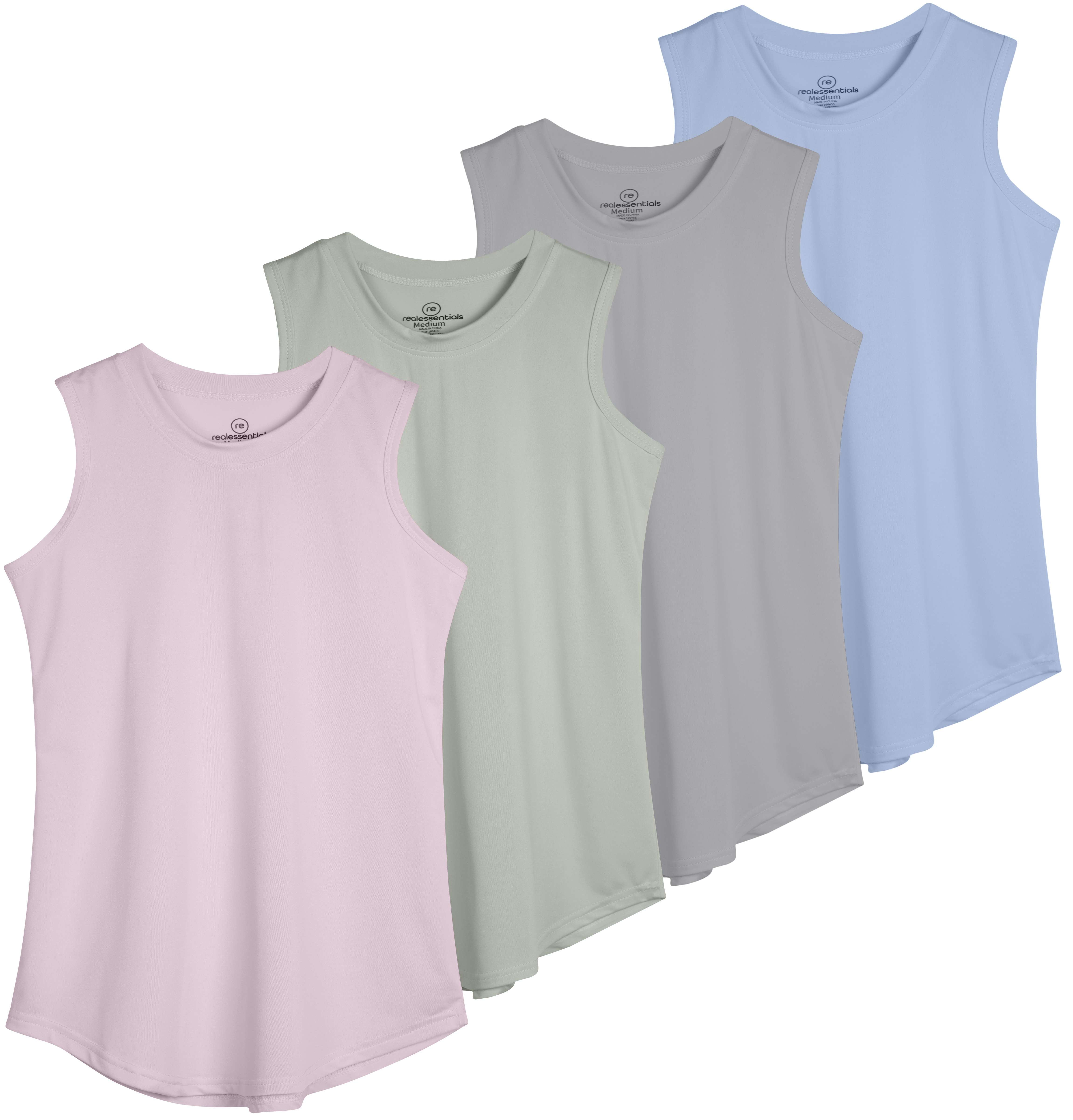 Real Essentials 4 Pack: Girls Active Dry Fit Performance Tank Top ...