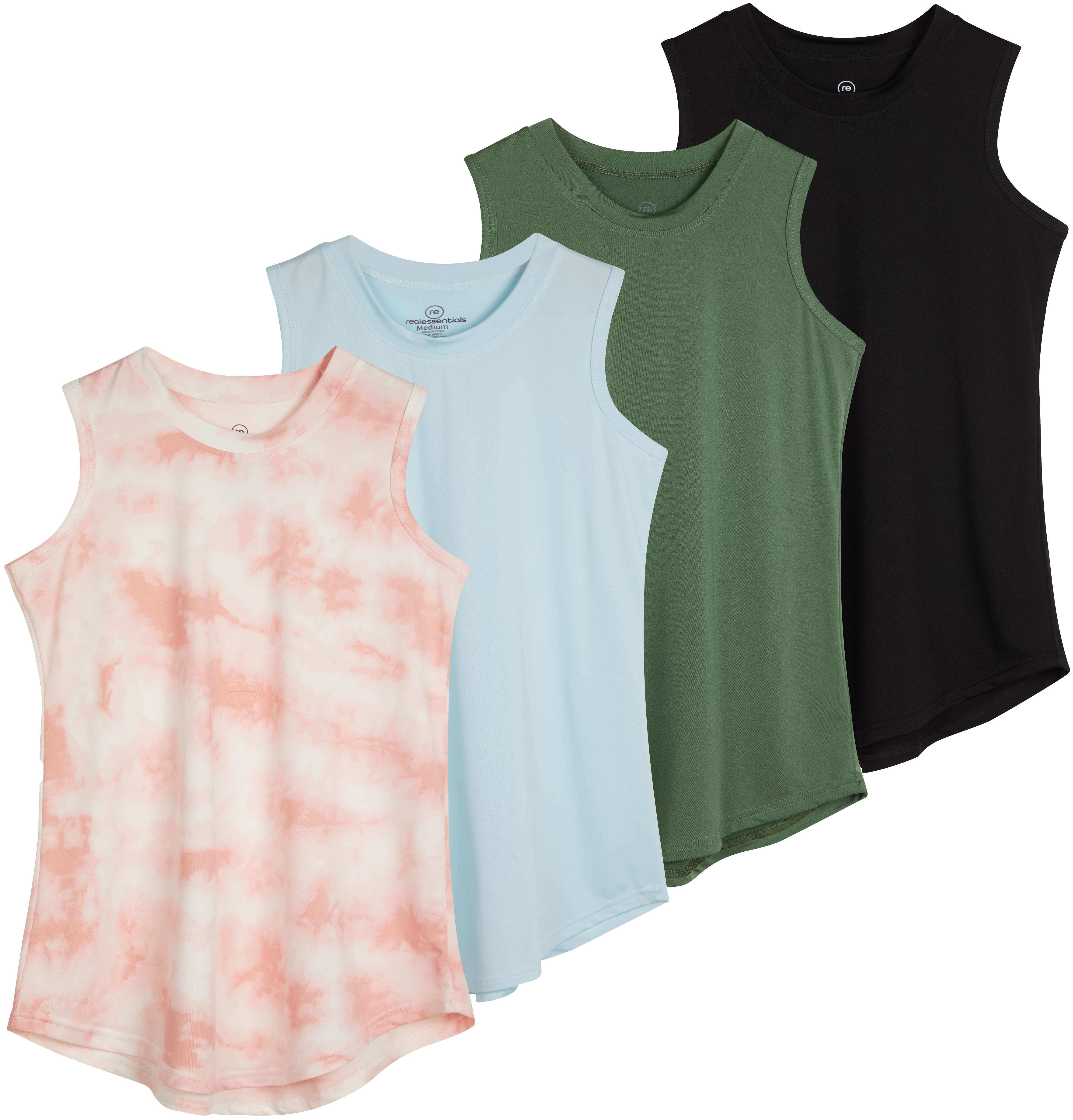 Real Essentials 4 Pack: Girls Active Dry Fit Performance Tank Top ...