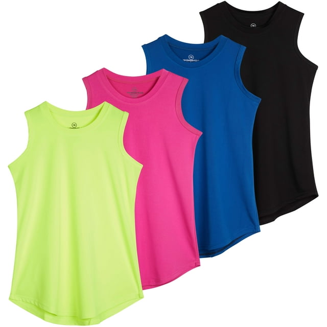Real Essentials 4 Pack: Girls Active Dry Fit Performance Tank Top ...