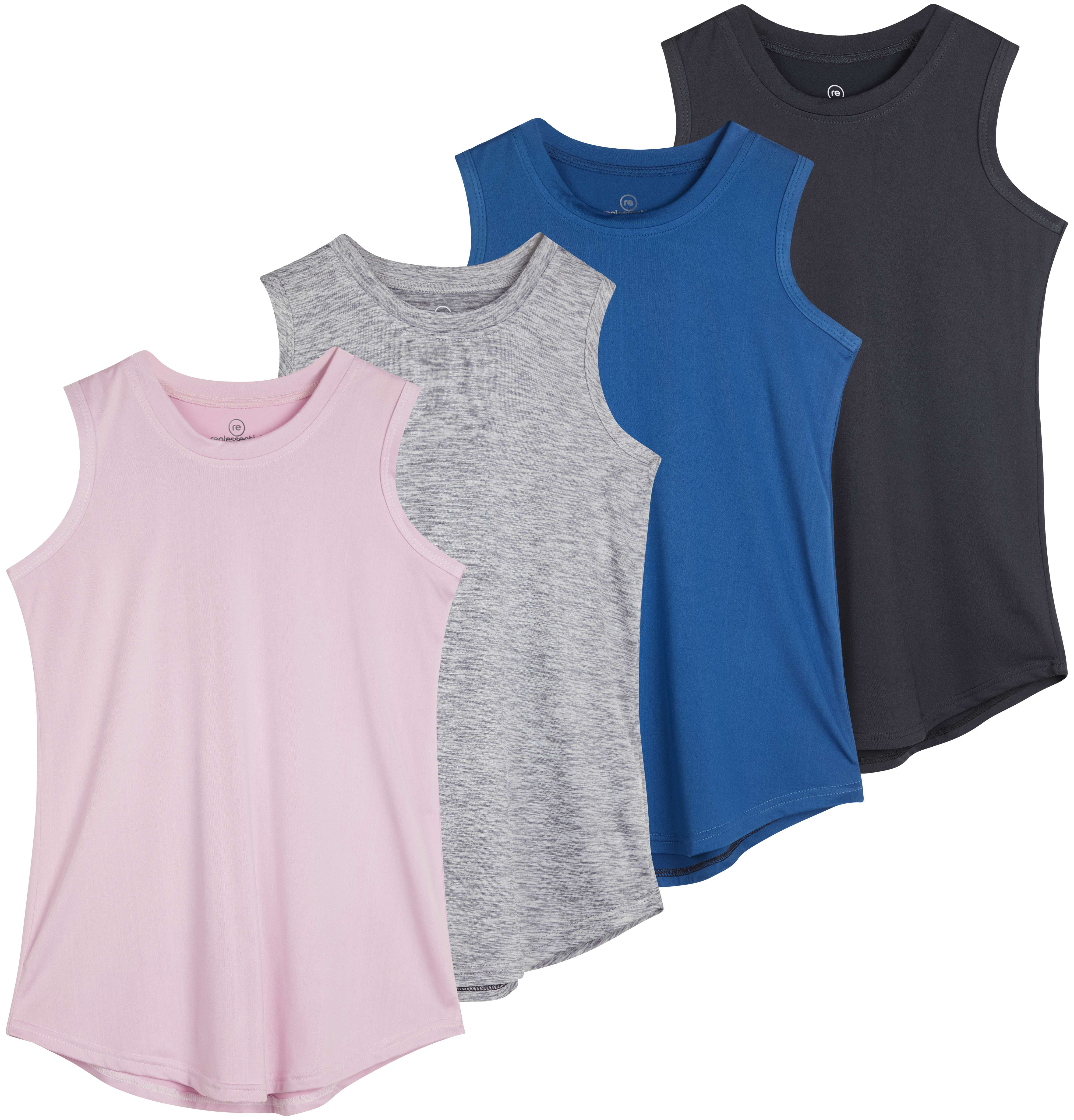 Real Essentials 4 Pack: Girls Active Dry Fit Performance Tank Top ...