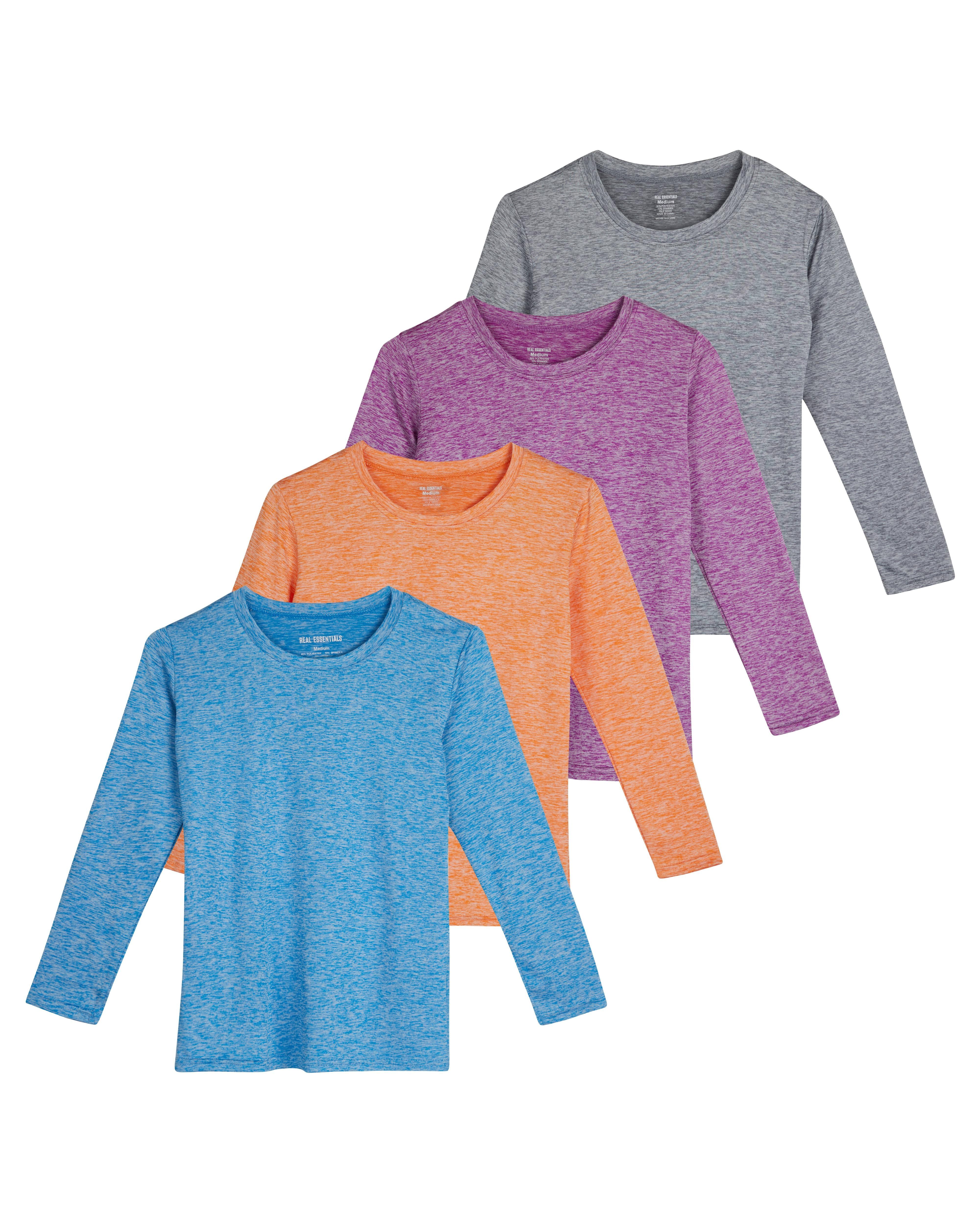 Real Essentials 4 Pack: Girls Dry-Fit Long Sleeve Active Crew Neck T ...