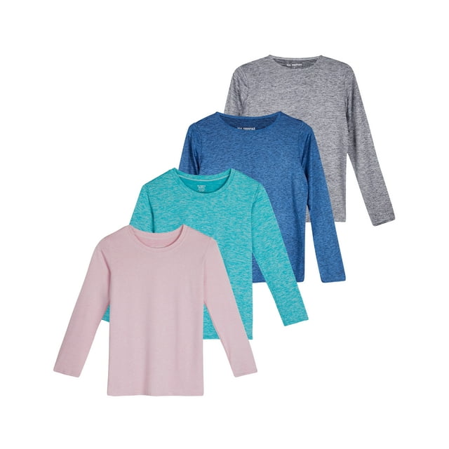 Real Essentials 4 Pack: Girls Dry-Fit Long Sleeve Active Crew Neck T ...