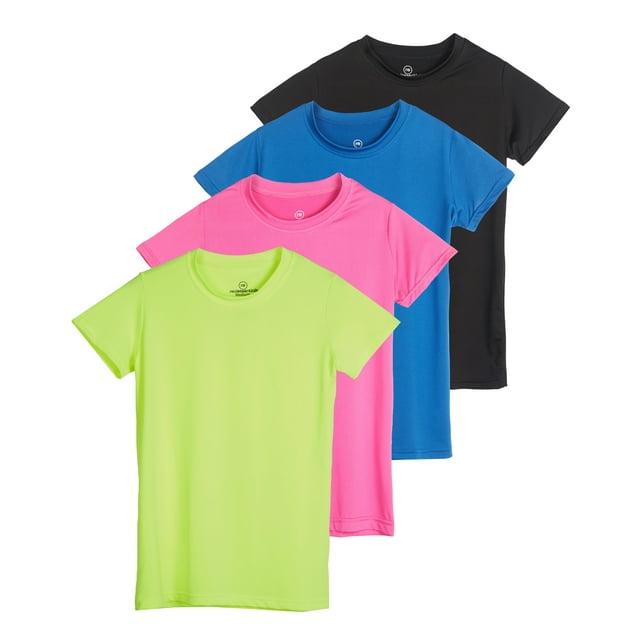 Real Essentials 4 Pack: Girls Short Sleeve Dry-Fit Crew Neck Active ...