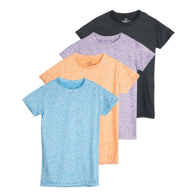 Real Essentials 4 Pack: Girls' Active Wear Dri-Top, Short Sleeve Crew ...