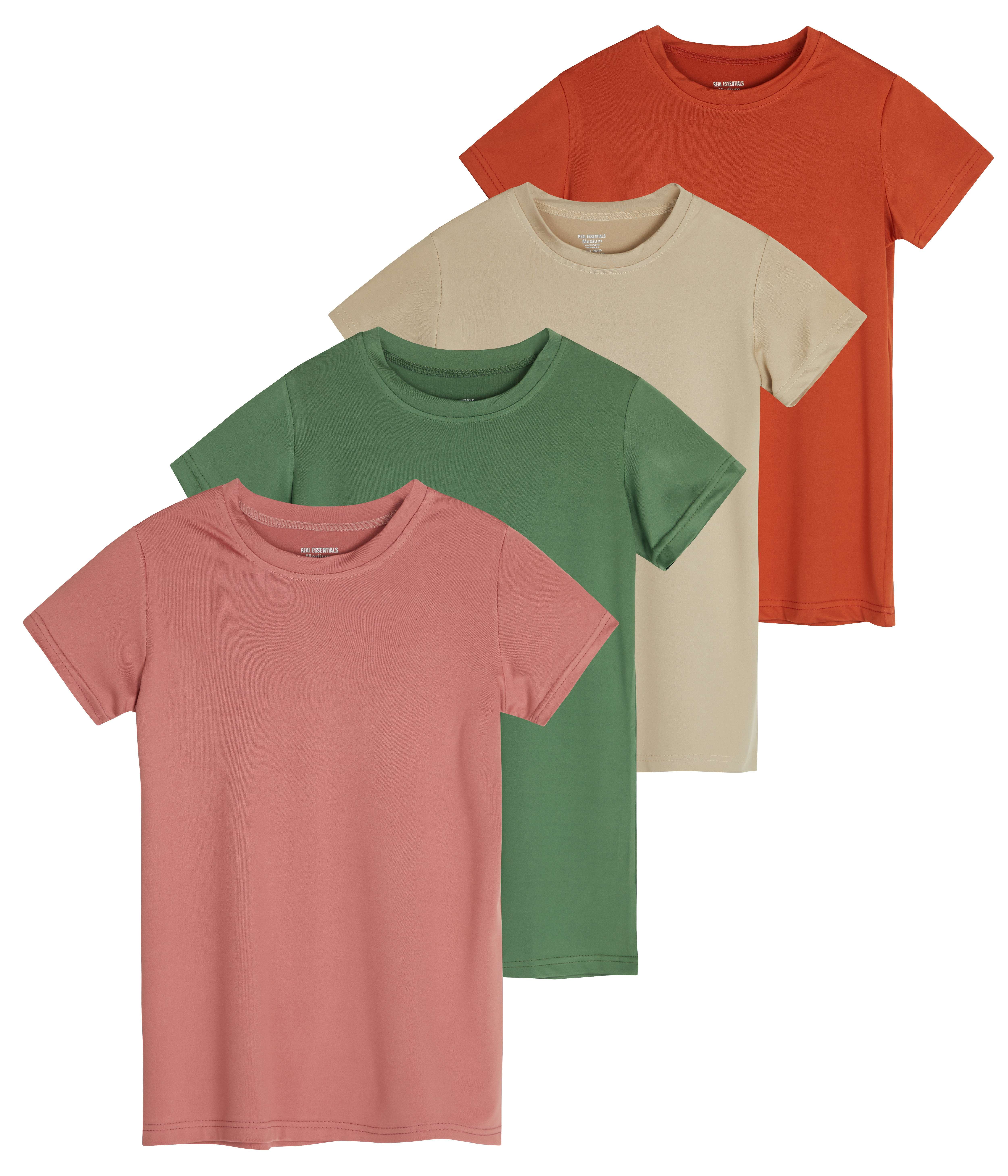 Real Essentials 4 Pack: Girls Short Sleeve Dry-Fit Crew Neck Active ...