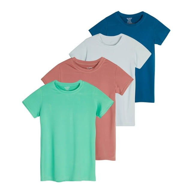 Real Essentials 4 Pack: Girls Short Sleeve Dry-Fit Crew Neck Active ...