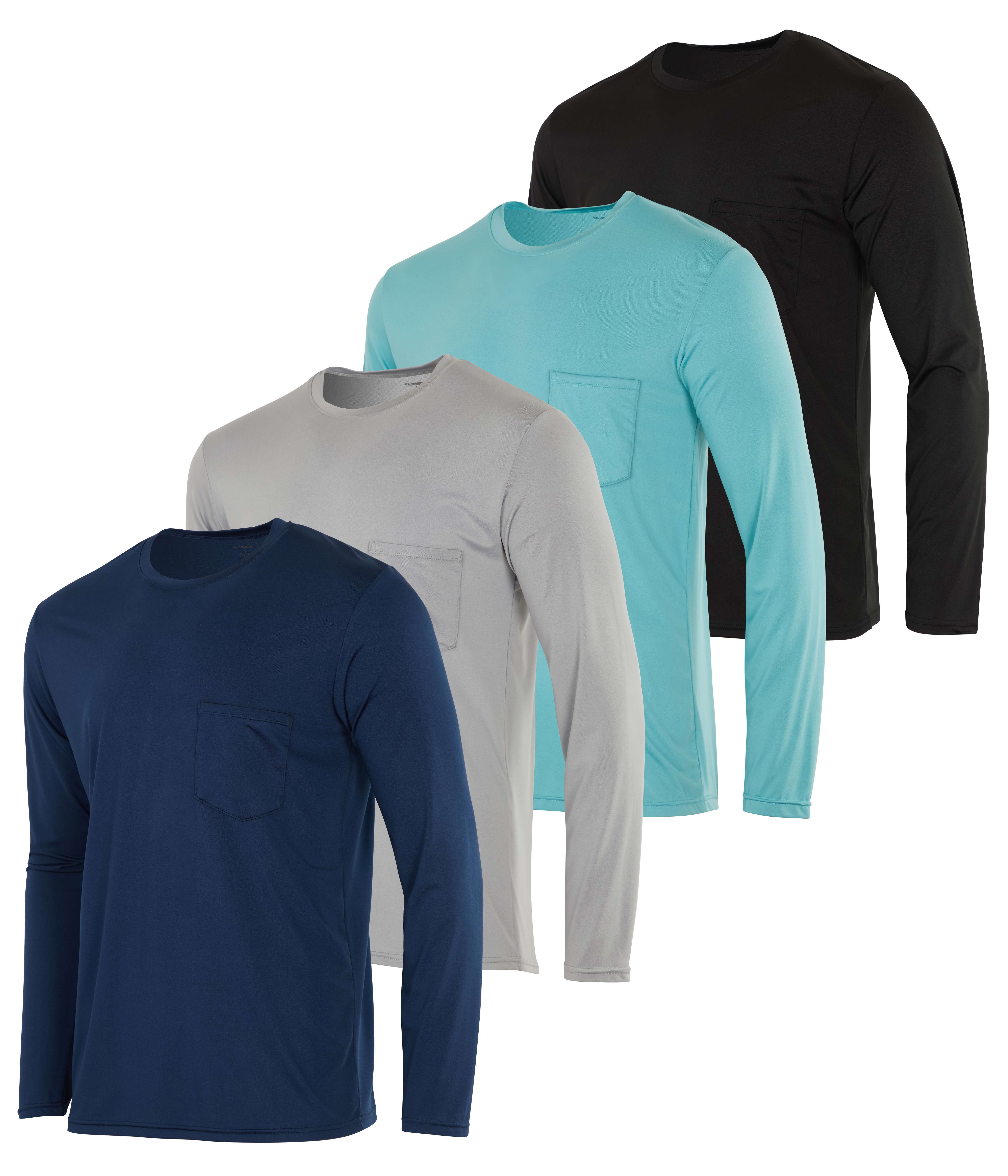 Real Essentials 4 Pack, Men's Long Sleeve Quick Dry Shirts, Athletic ...