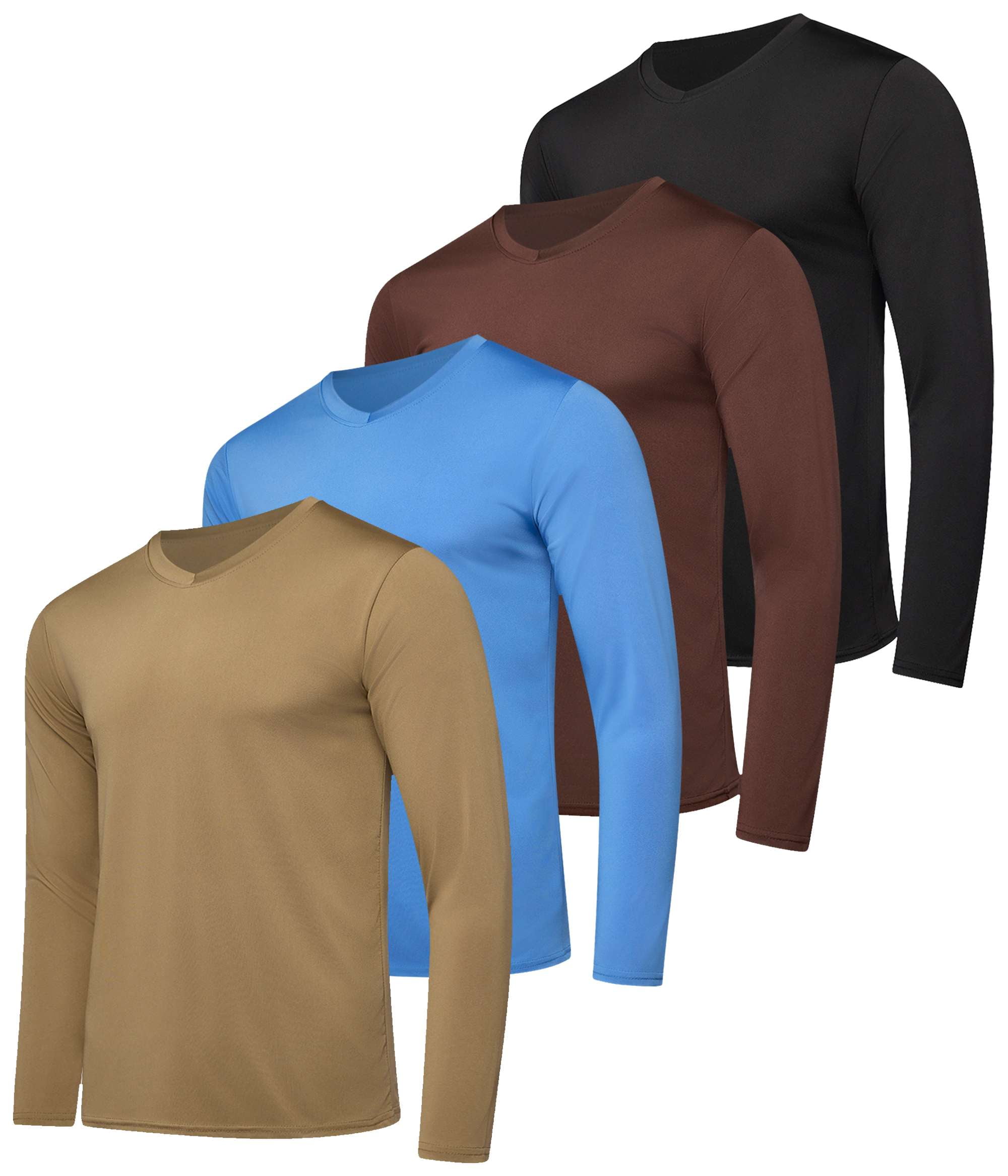 Real Essentials 4 Pack: Men's Dry Fit Long Sleeve V-Neck Active T-Shirt - Athletic Outdoor UPF ...