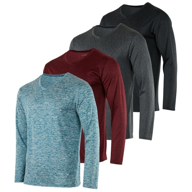 Real Essentials 4 Pack: Men's Dry Fit Long Sleeve V-Neck Active T-Shirt - Athletic Outdoor UPF ...