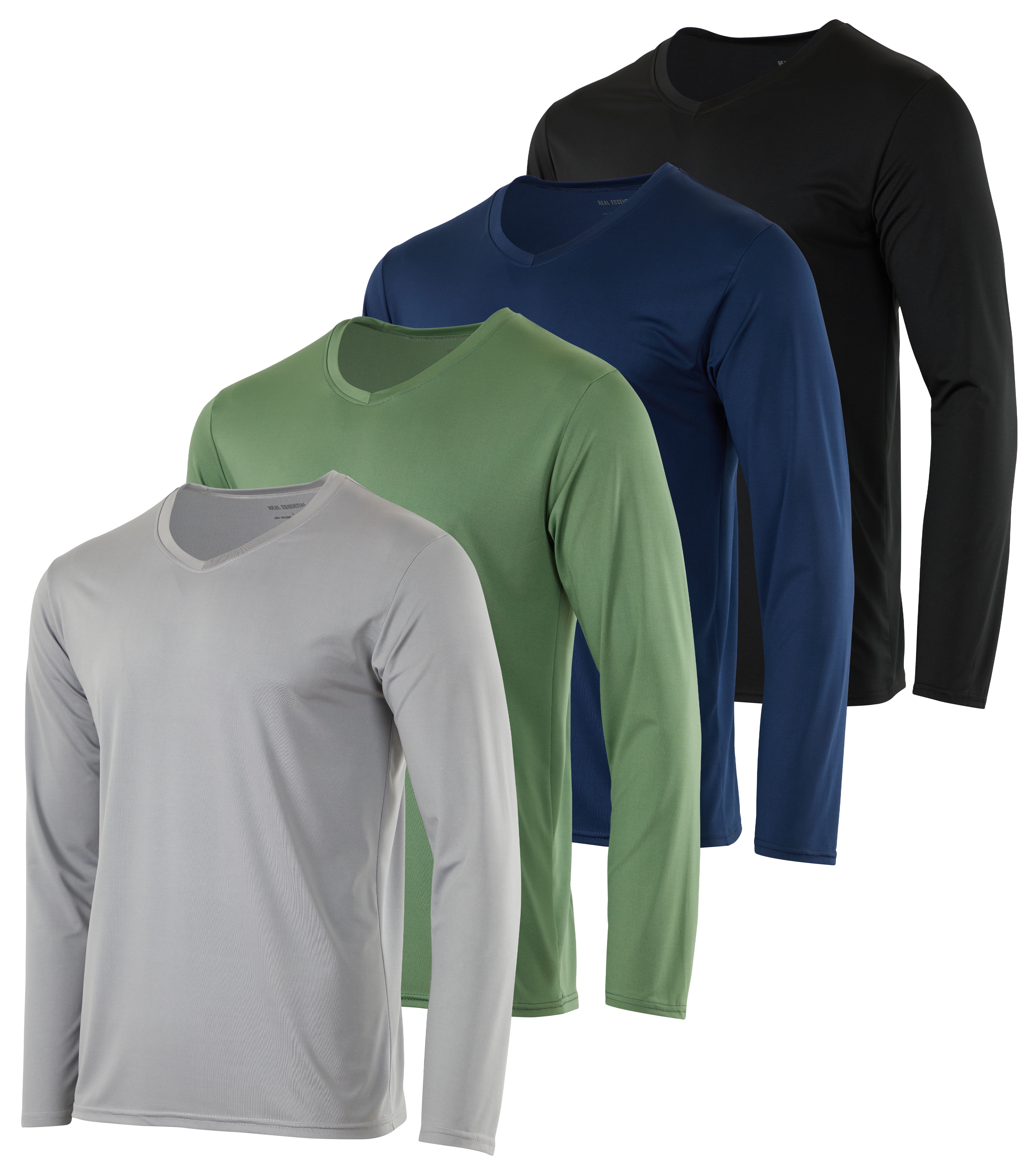 Real Essentials 4 Pack: Men's Dry Fit Long Sleeve V-Neck Active T-Shirt - Athletic Outdoor UPF ...
