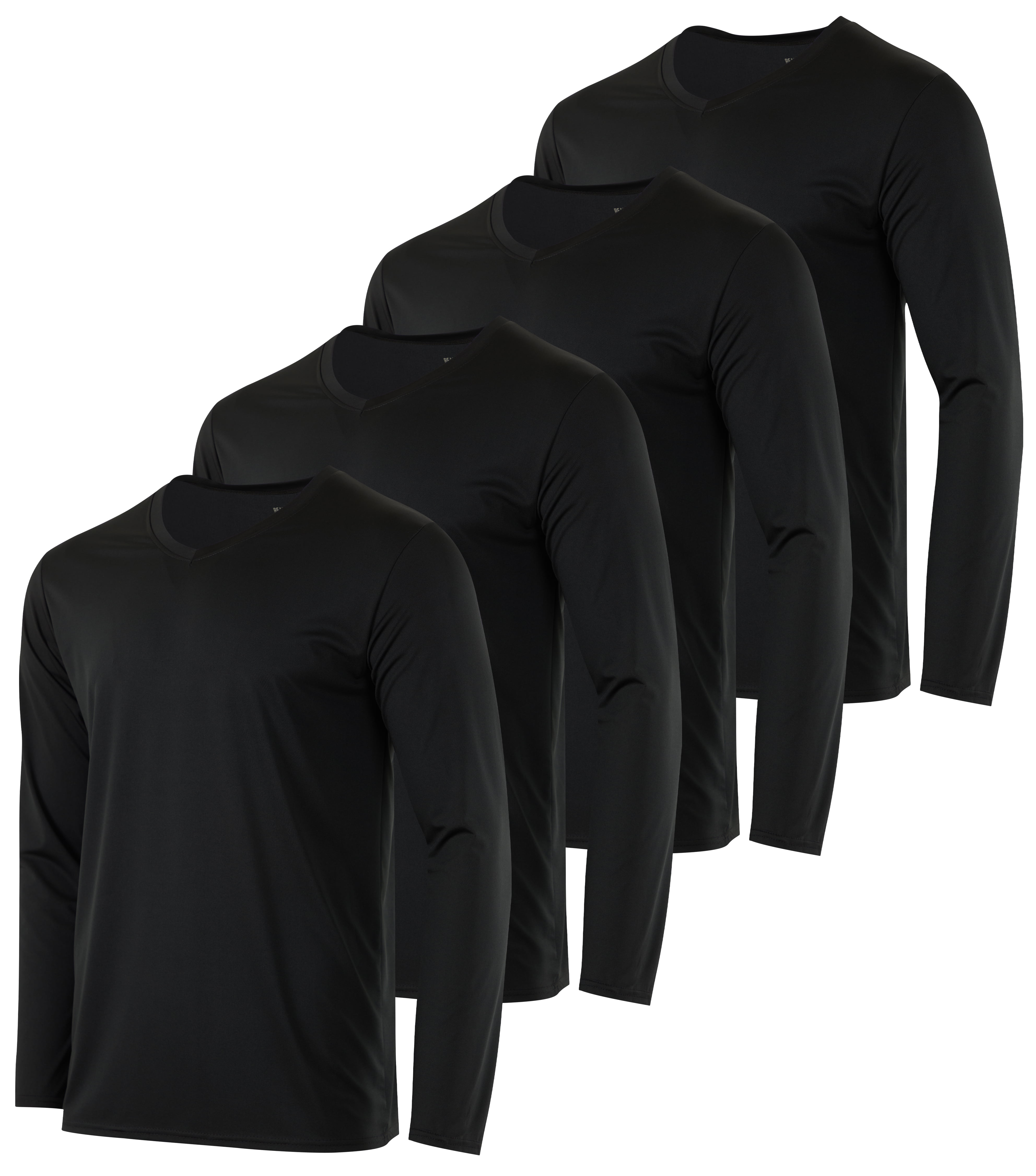 Real Essentials 4 Pack: Men's Dry Fit Long Sleeve V-Neck Active T-Shirt - Athletic Outdoor UPF ...