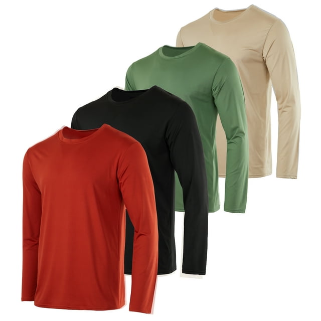 Real Essentials 4 Pack: Men's Dry-Fit Moisture Wicking Performance Long Sleeve T-Shirt, UV Sun ...