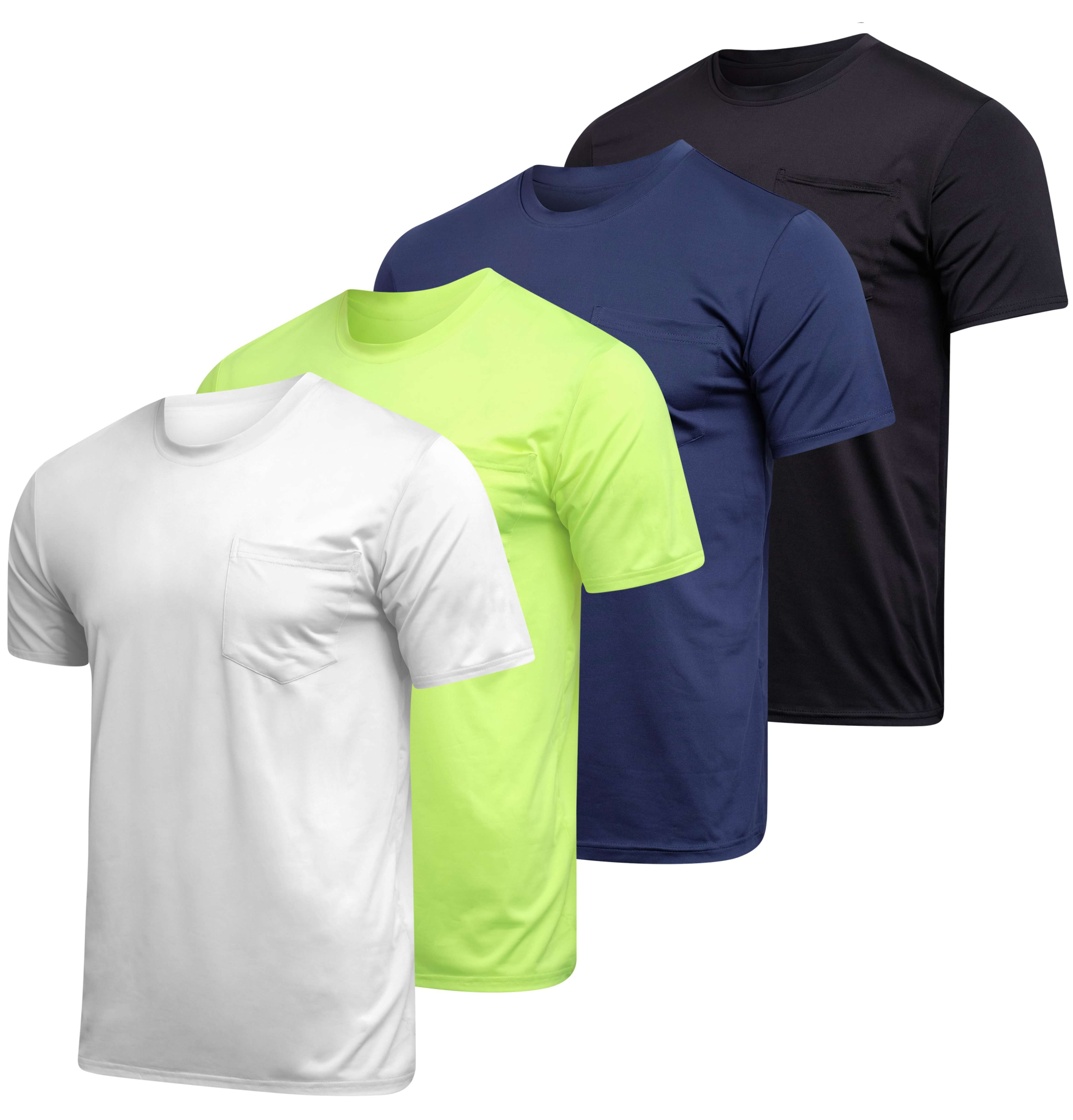 Real Essentials 4 Pack: Men's Dry-Fit Short Sleeve Pocket Crew Performance Athletic T-Shirt ...
