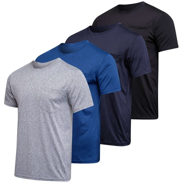 Real Essentials 4 Pack: Men's Dry-Fit Short Sleeve Pocket Crew Performance Athletic T-Shirt ...