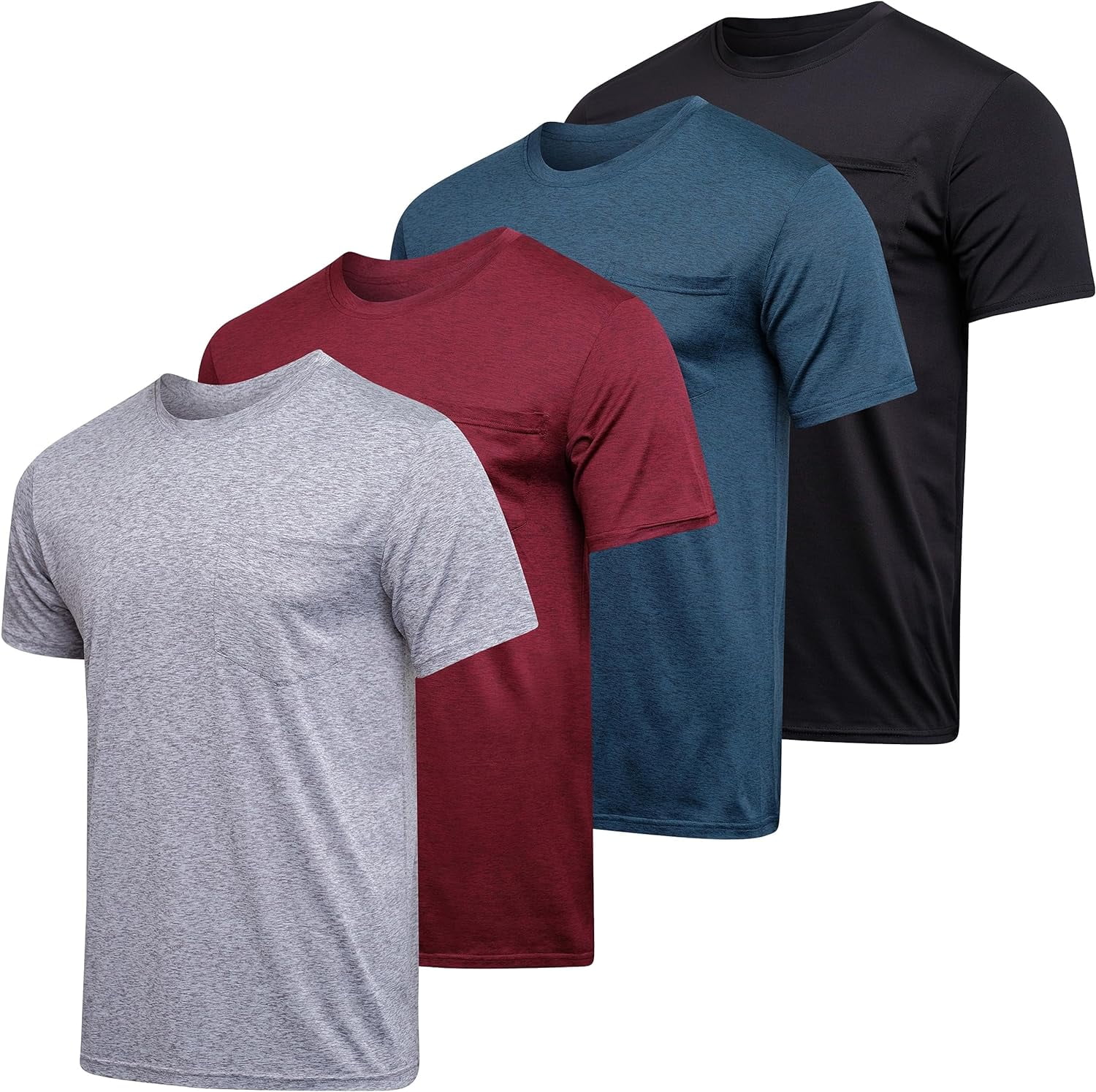 Real Essentials 4 Pack: Men's Dry-Fit Short Sleeve Pocket Crew Performance Athletic T-Shirt ...