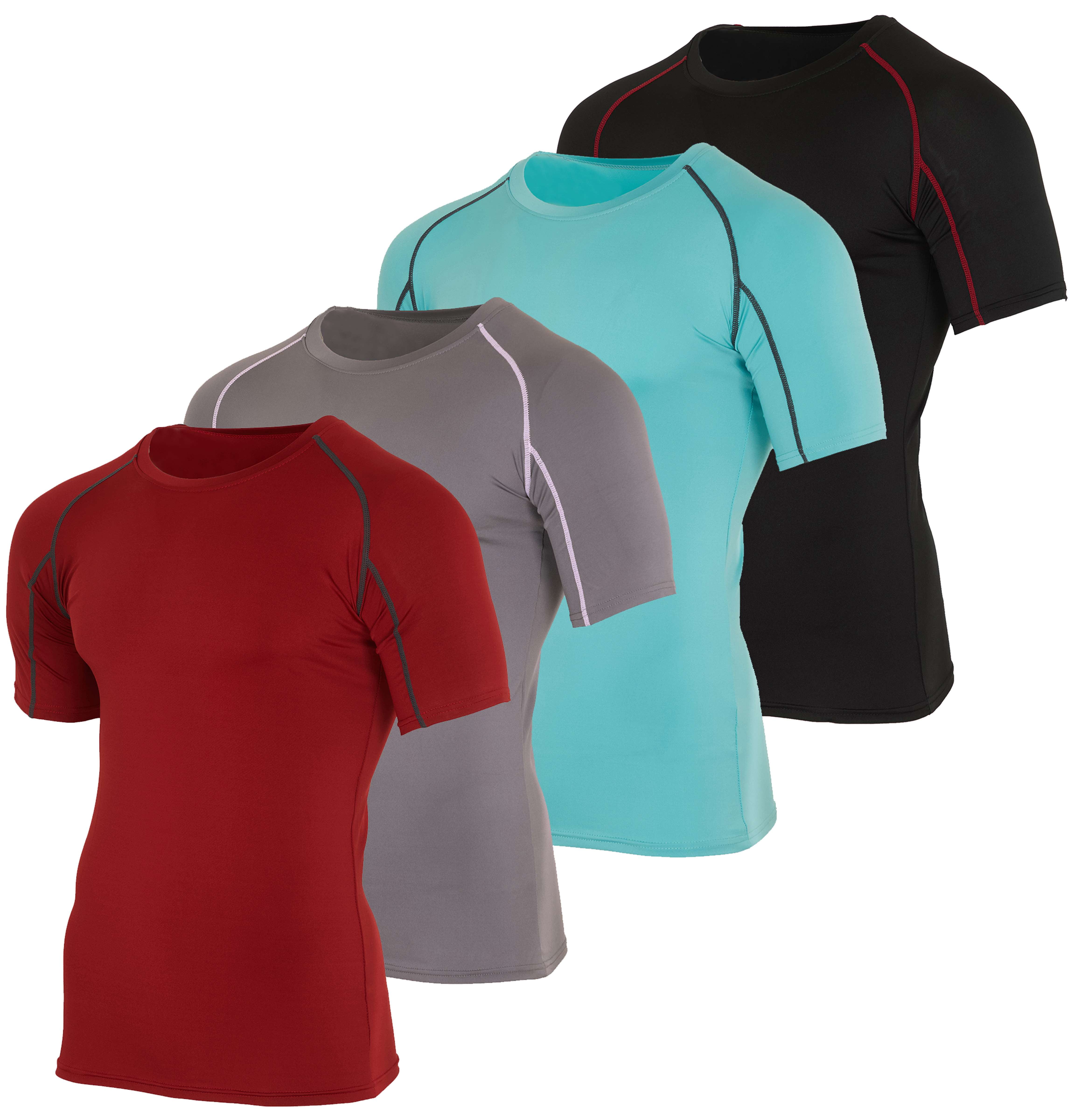 Real Essentials 4 Pack: Men's Short Sleeve Compression T-Shirt Base ...